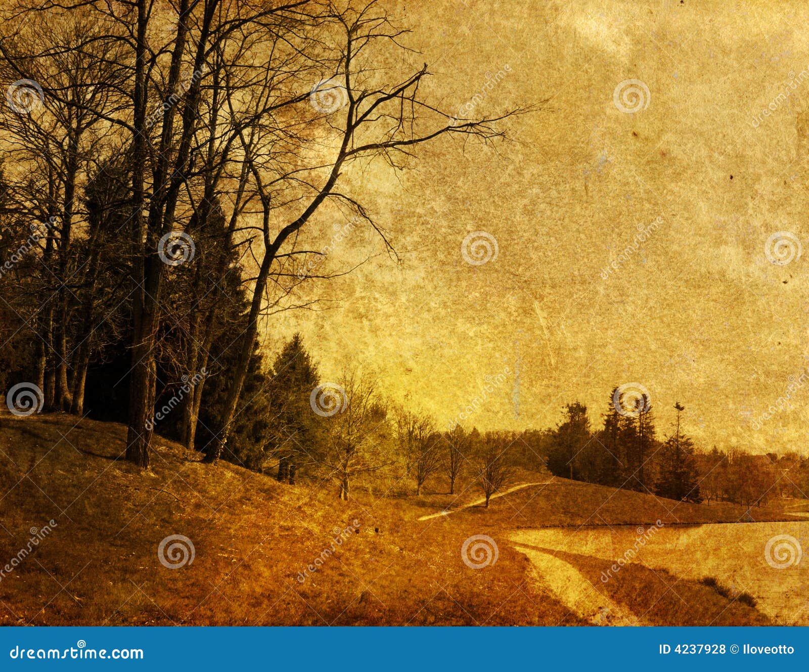 Old-fashioned landscape stock illustration. Illustration of grunge ...