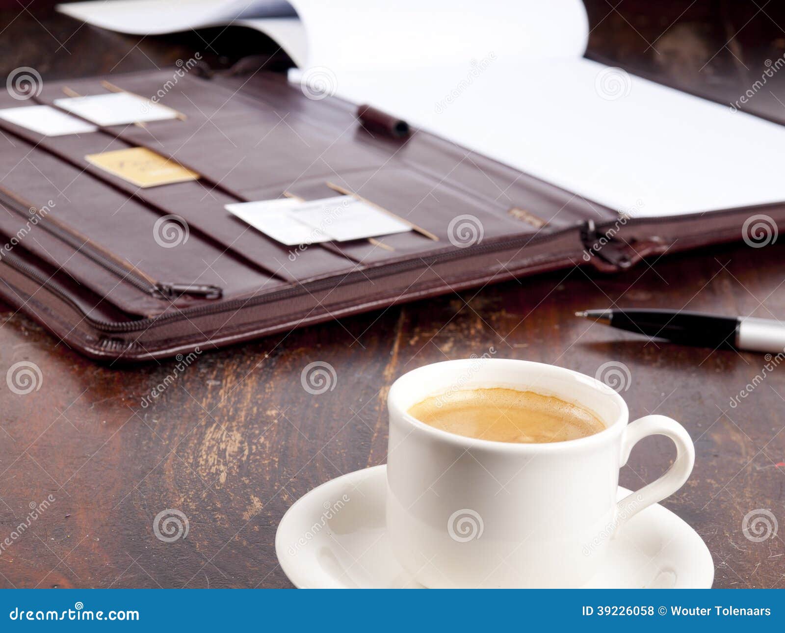 Old Fashioned Leather Folder with Coffee Stock Photo - Image of ...