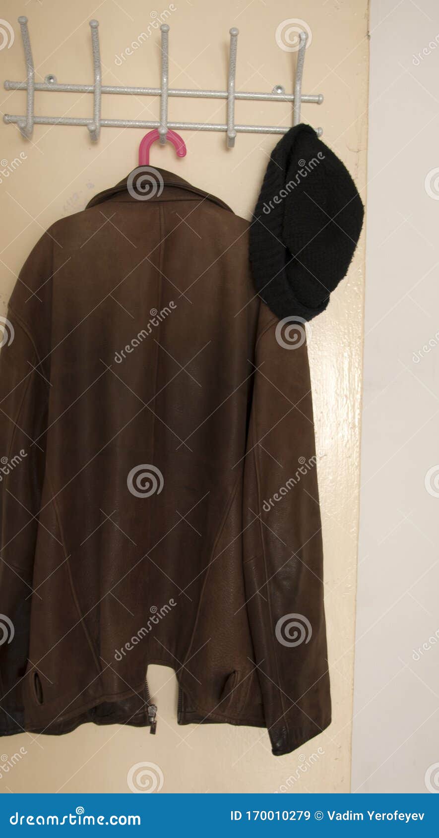 Back of Brown Leather Jacket on Hanger Stock Image - Image of clothes ...