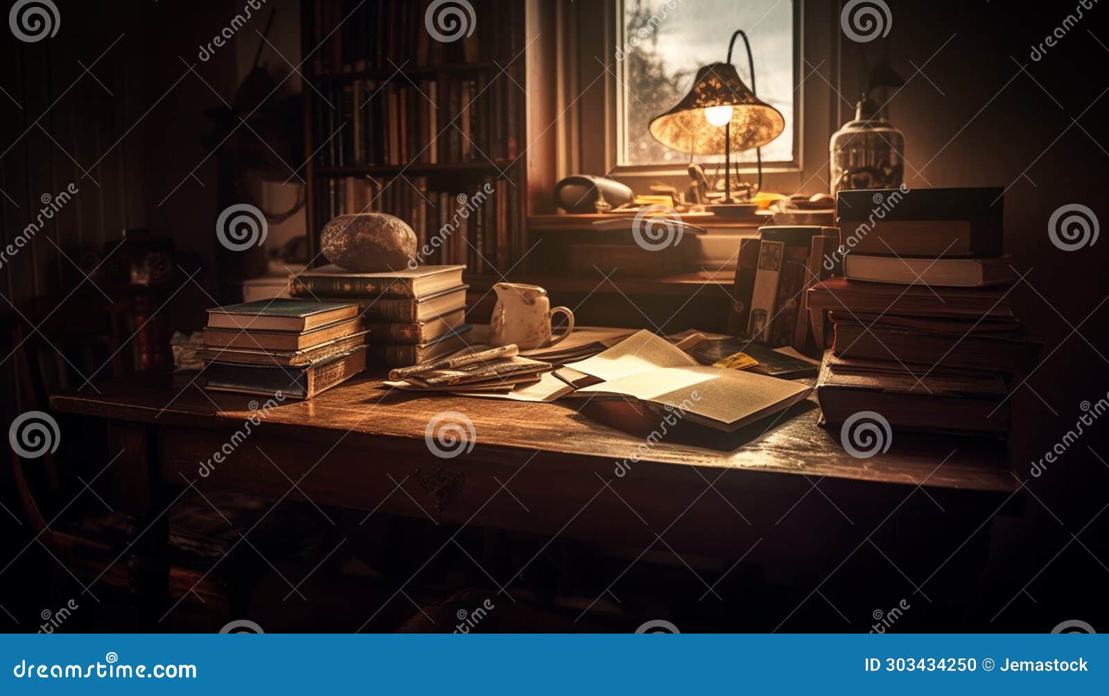 Old Fashioned Library with a Stack of Antique Books on a Shelf ...