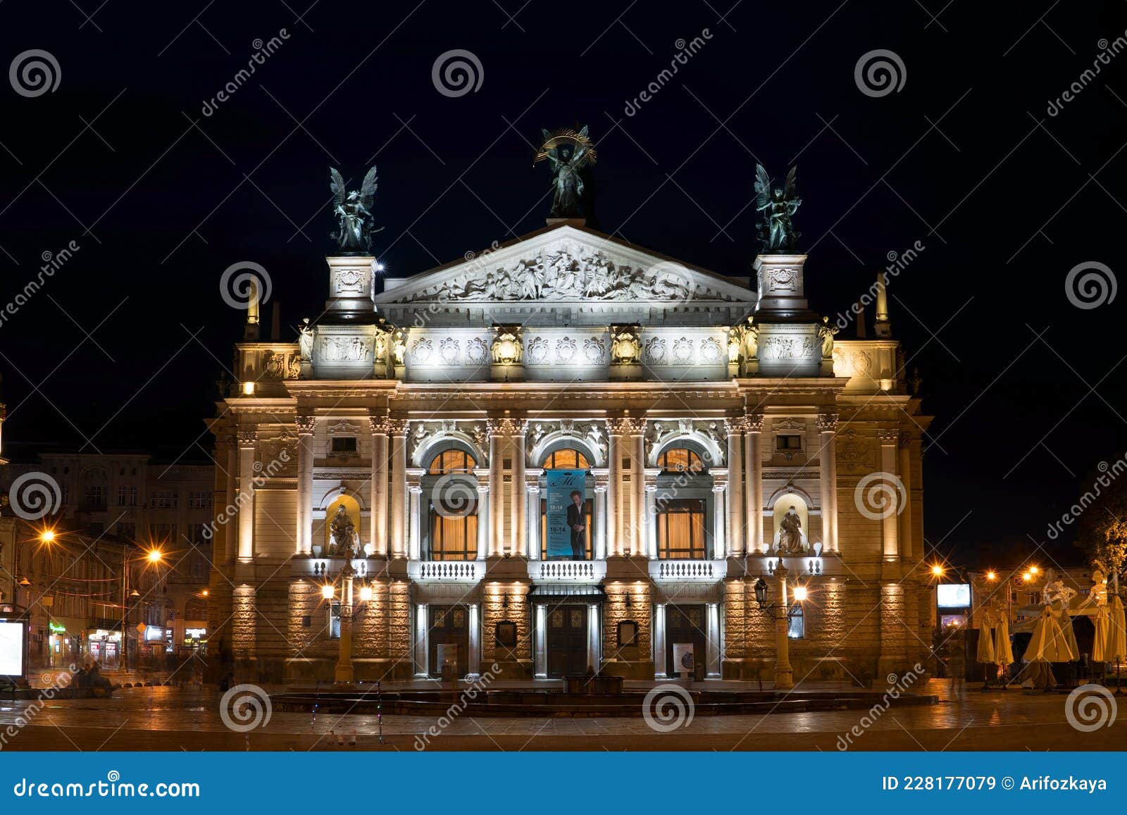Old Fashioned Lviv Opera House at Night. Editorial Stock Image - Image ...