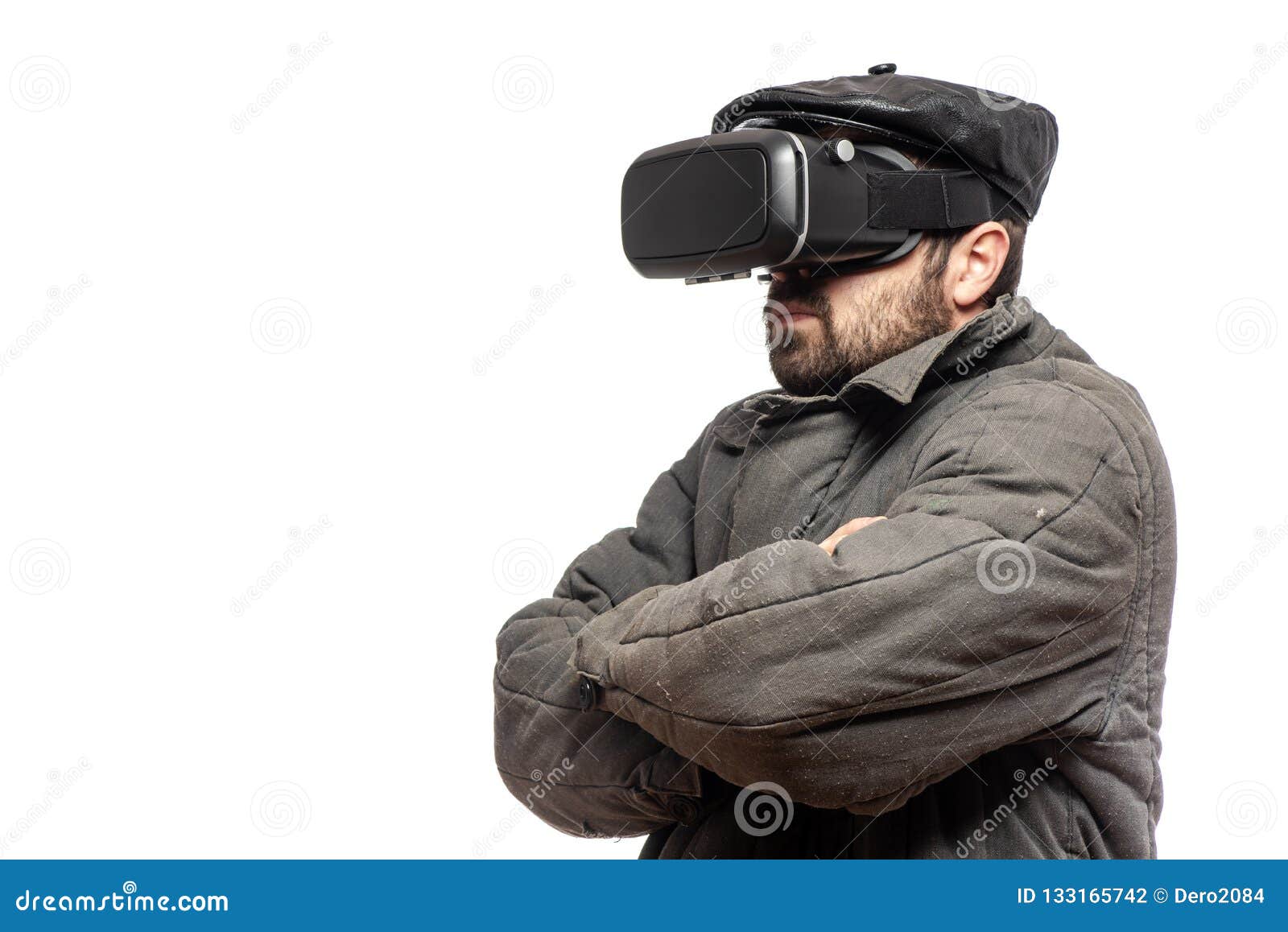 Old Fashioned Man Develops Virtual Reality Headset, Studio Stock Photo ...