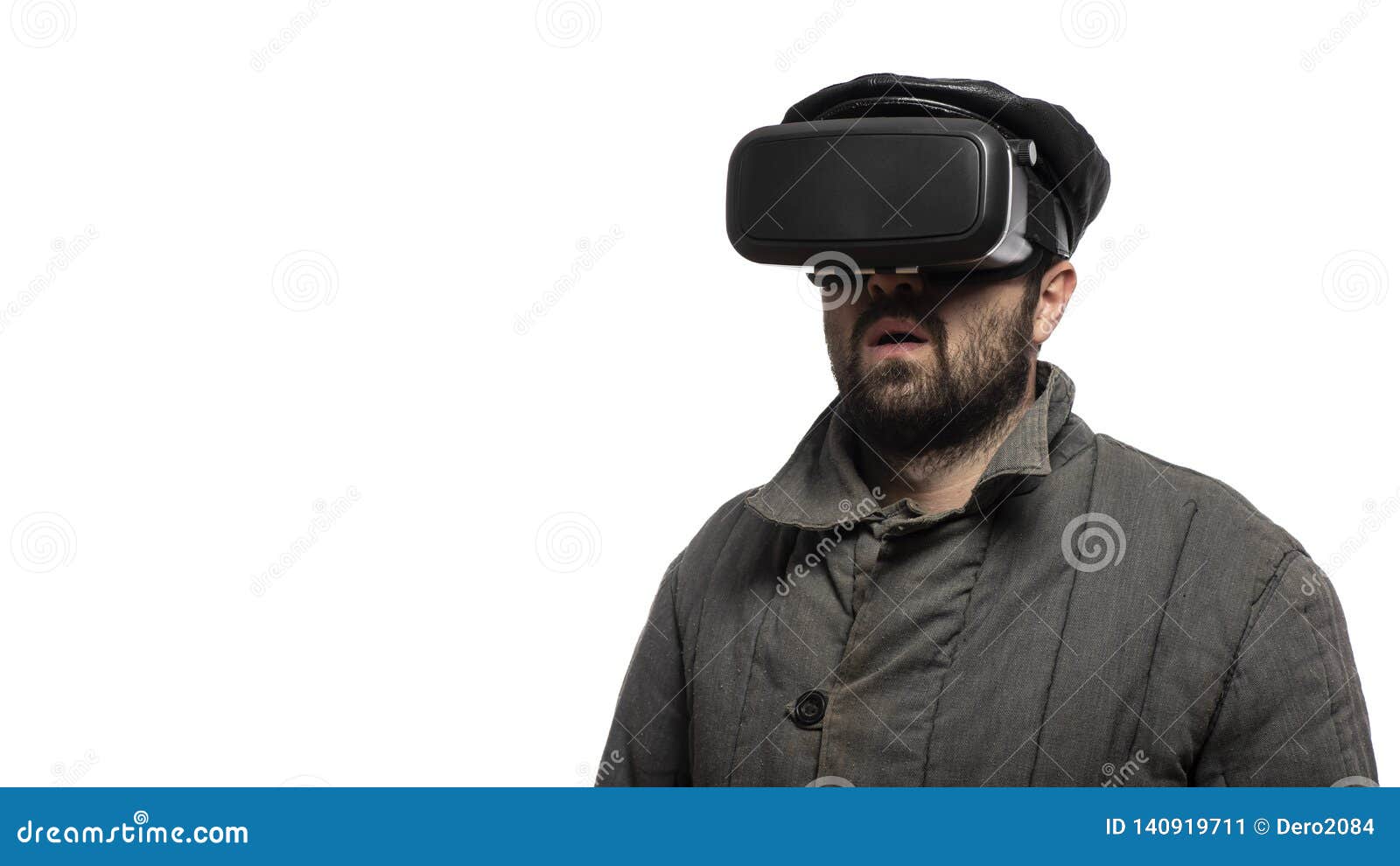 Old Fashioned Man Develops Virtual Reality Headset, on White Background ...