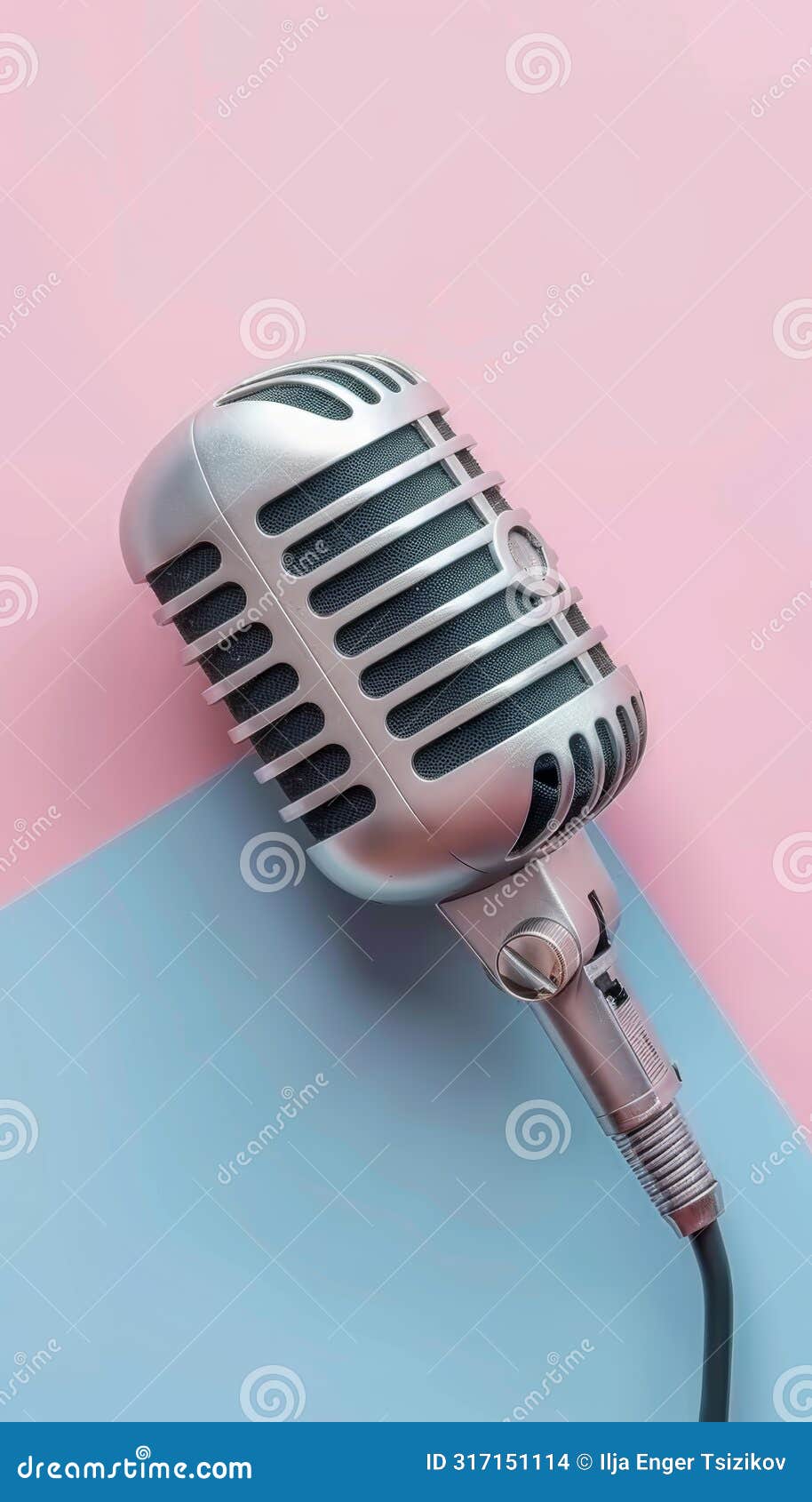 Old Fashioned Microphone on Gentle Pastel Surface with Ample Room for ...