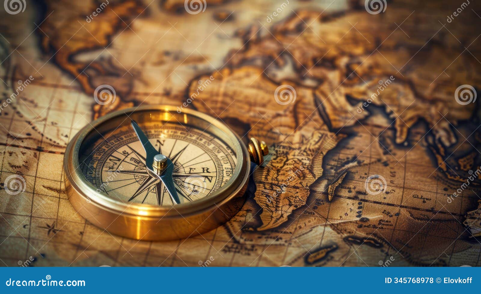 Old Fashioned Navigation Compass on an Old World Map Stock Photo ...