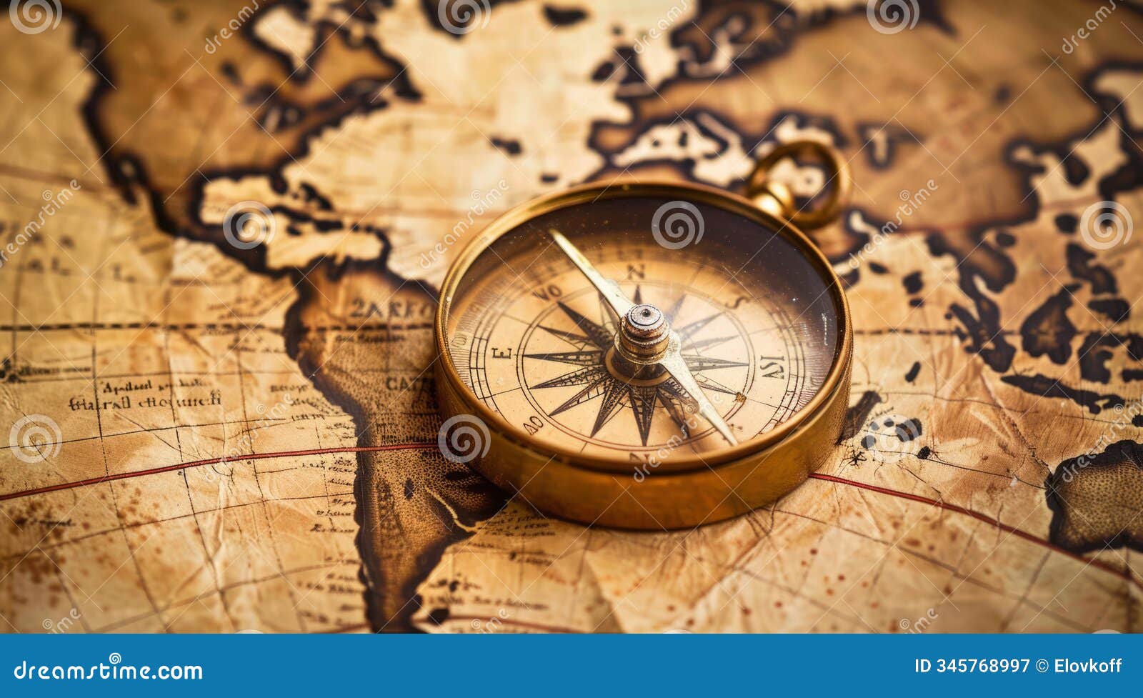 Old Fashioned Navigation Compass on an Old World Map Stock Image ...