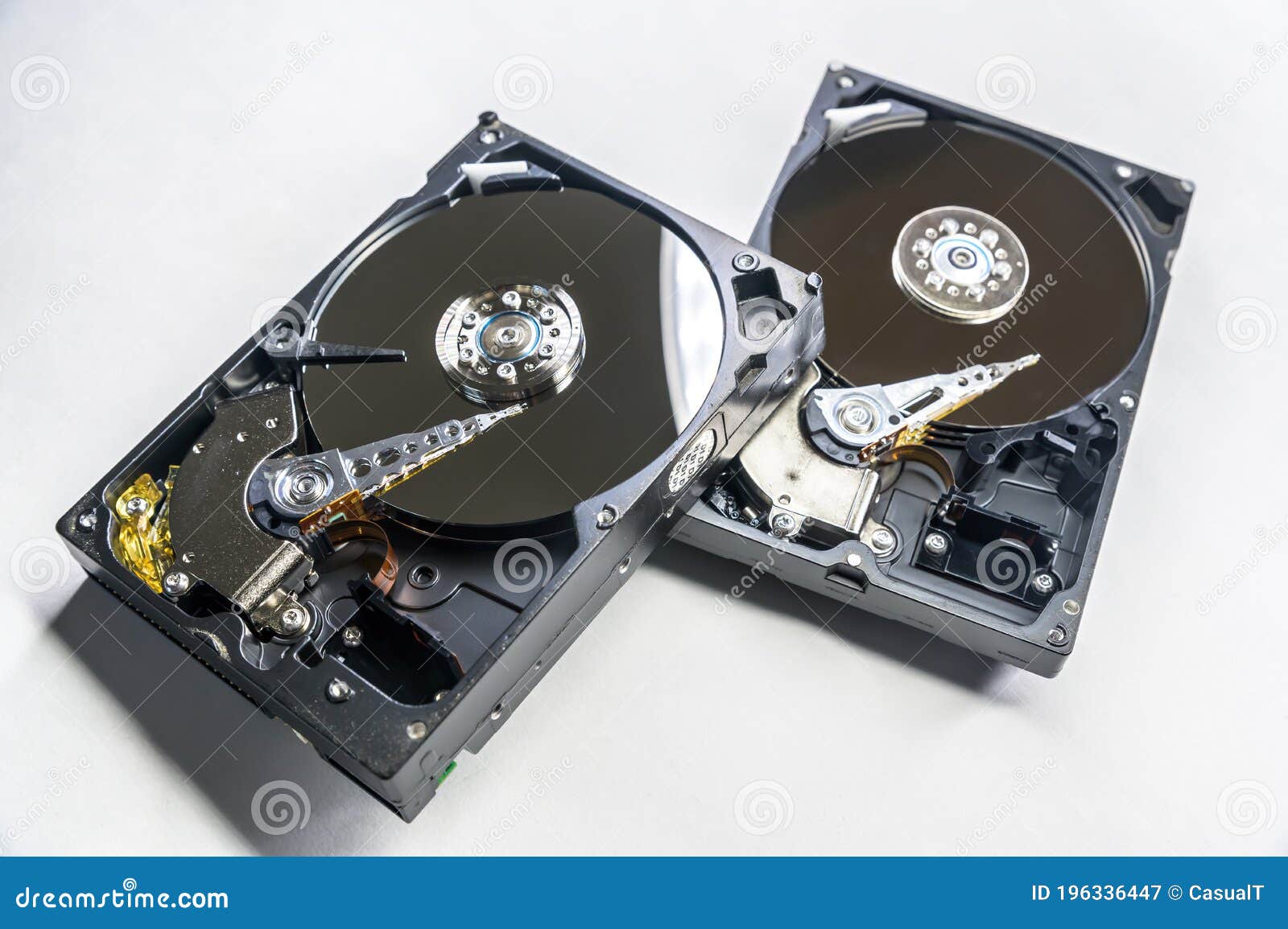 Old Fashioned, Open, Mechanical Harddisc Drives, Isolated on a White ...