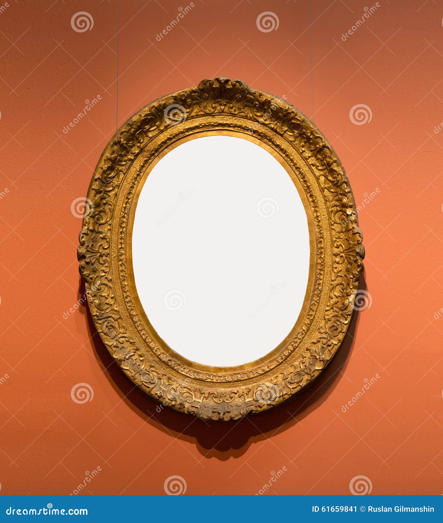 Old-fashioned Oval Frame on Wall Stock Image - Image of gold ...