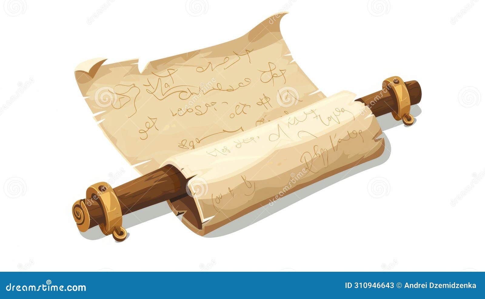 Old Fashioned Paper Scroll with an Open Parchment and Wooden Handle ...