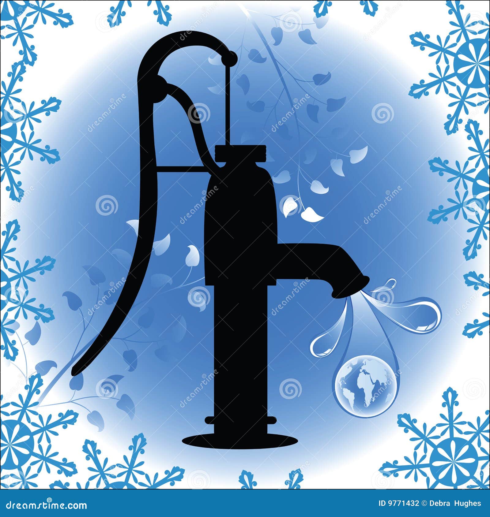 Old Fashioned Pumb with Globe in Water Droplet Stock Vector ...