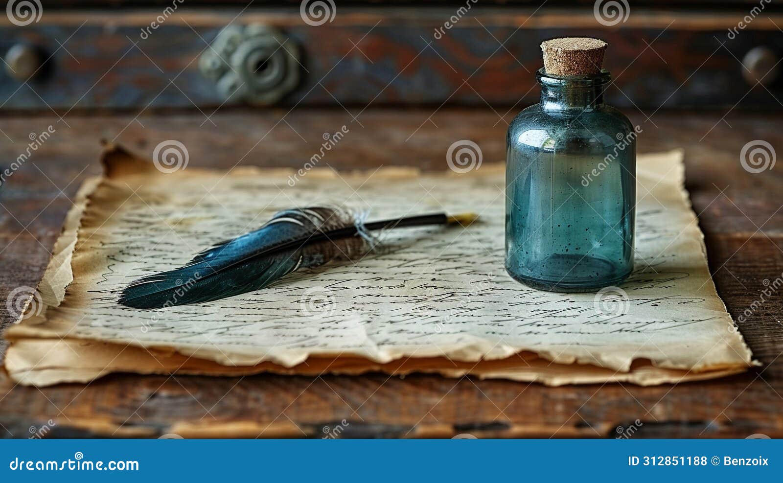 Old-fashioned Quill Pen and Inkwell on Parchment Stock Photo - Image of ...
