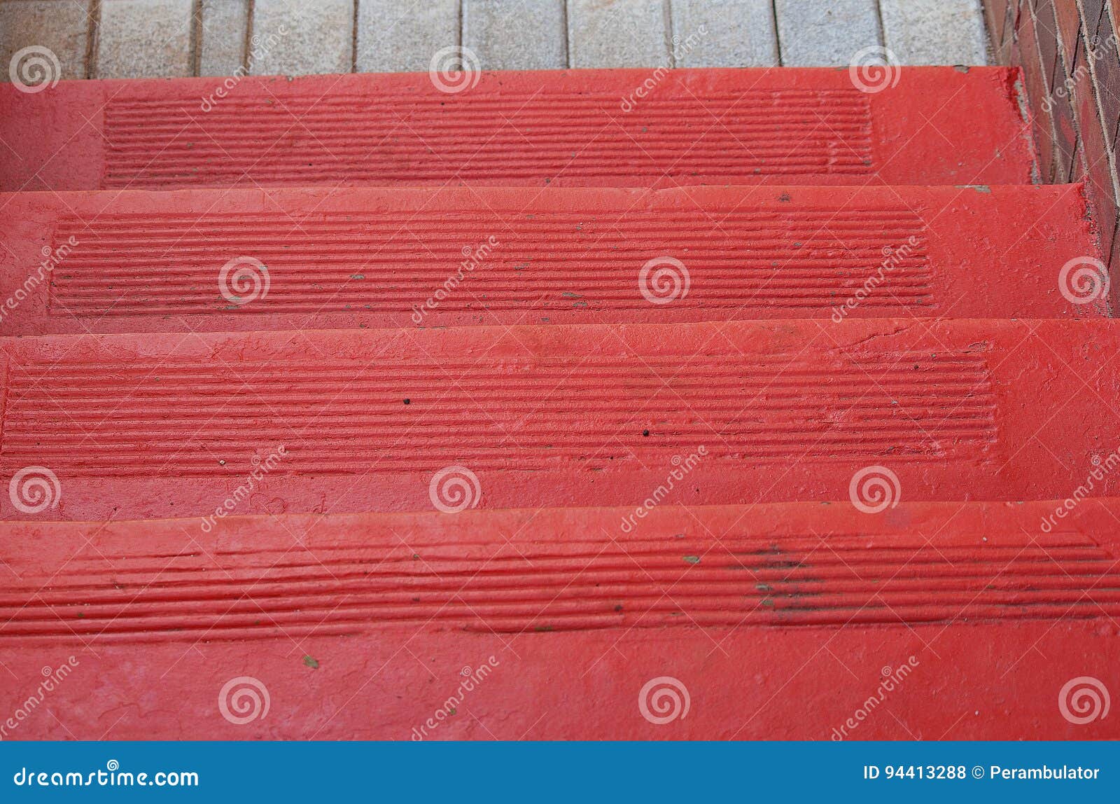 OLD FASHIONED RED STEPS stock photo. Image of grooves - 94413288