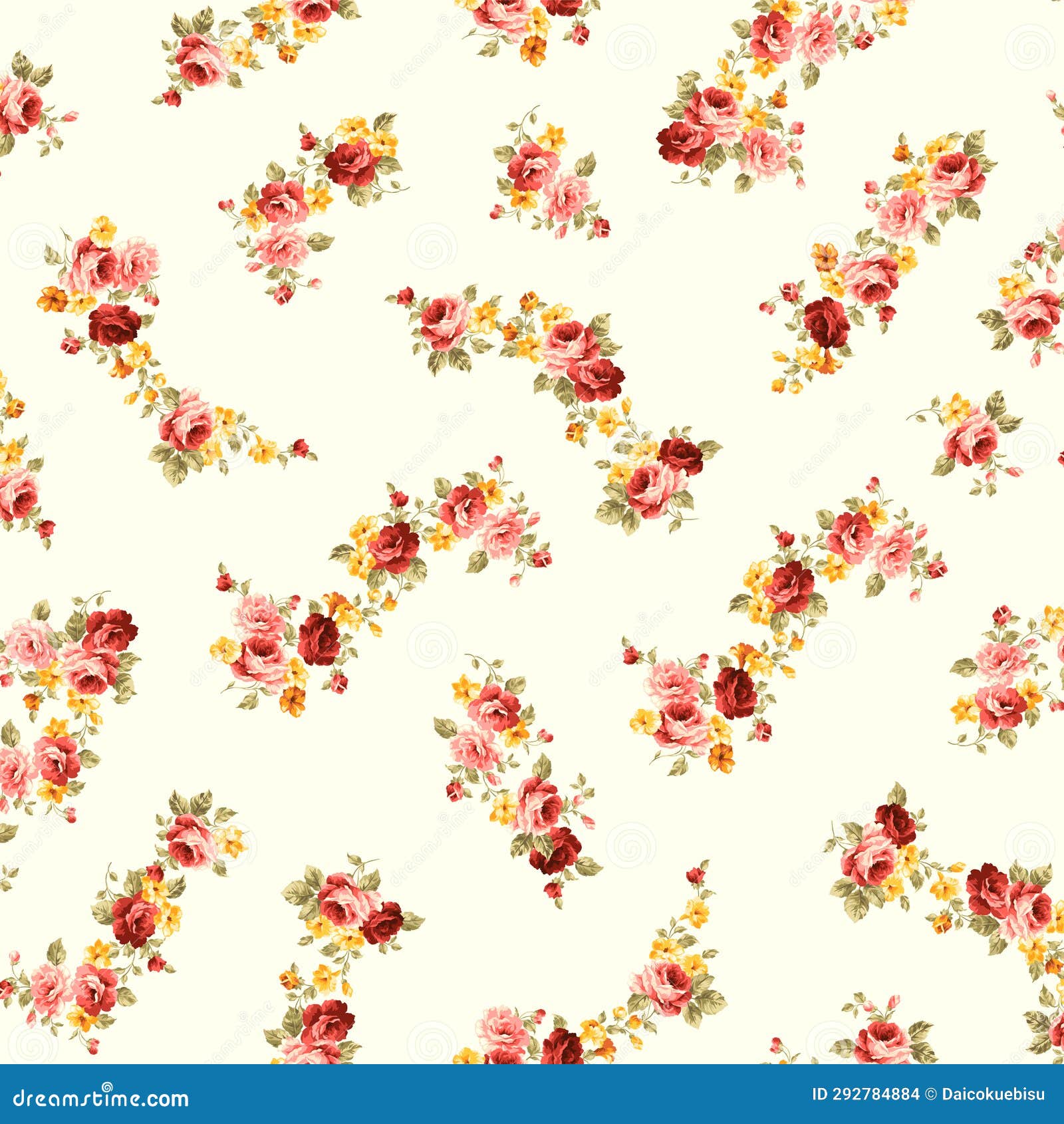 An Old-fashioned Rose Flower Pattern Perfect for Textiles, Stock Vector ...