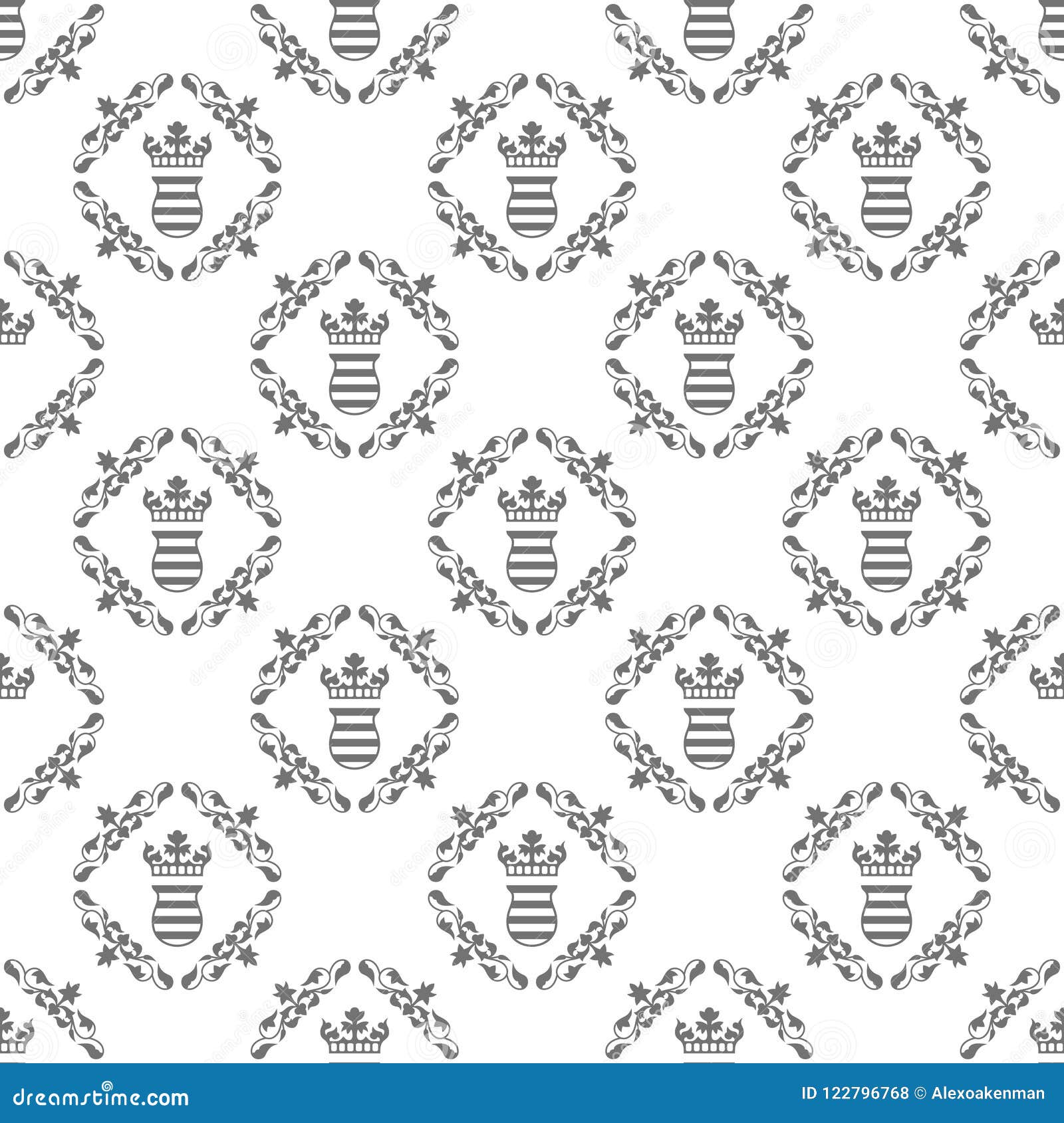 Old Fashioned Royal Seamless Texture With Crown And Flowers Vector ...