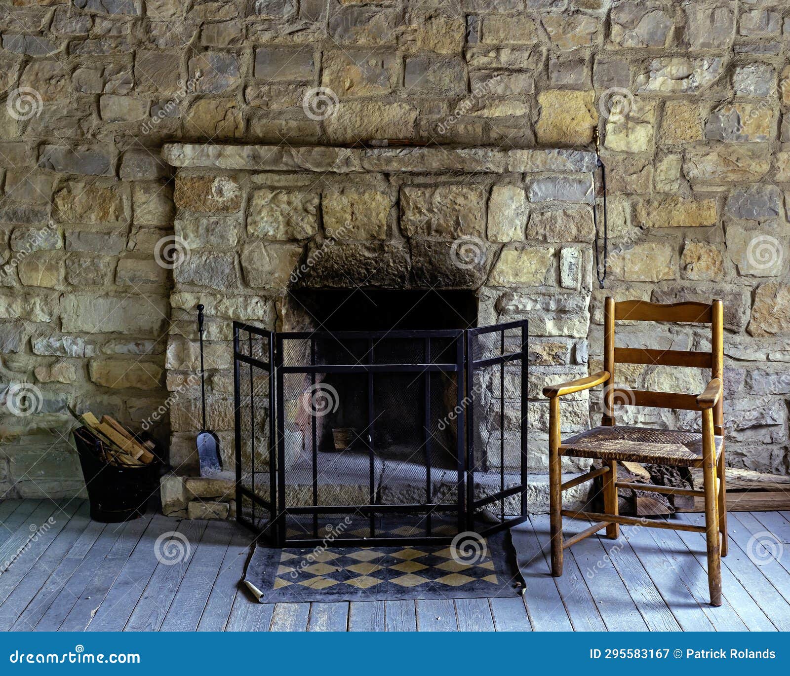 Old Fashioned Scene with a Vintage Stone Fireplace Stock Image - Image ...