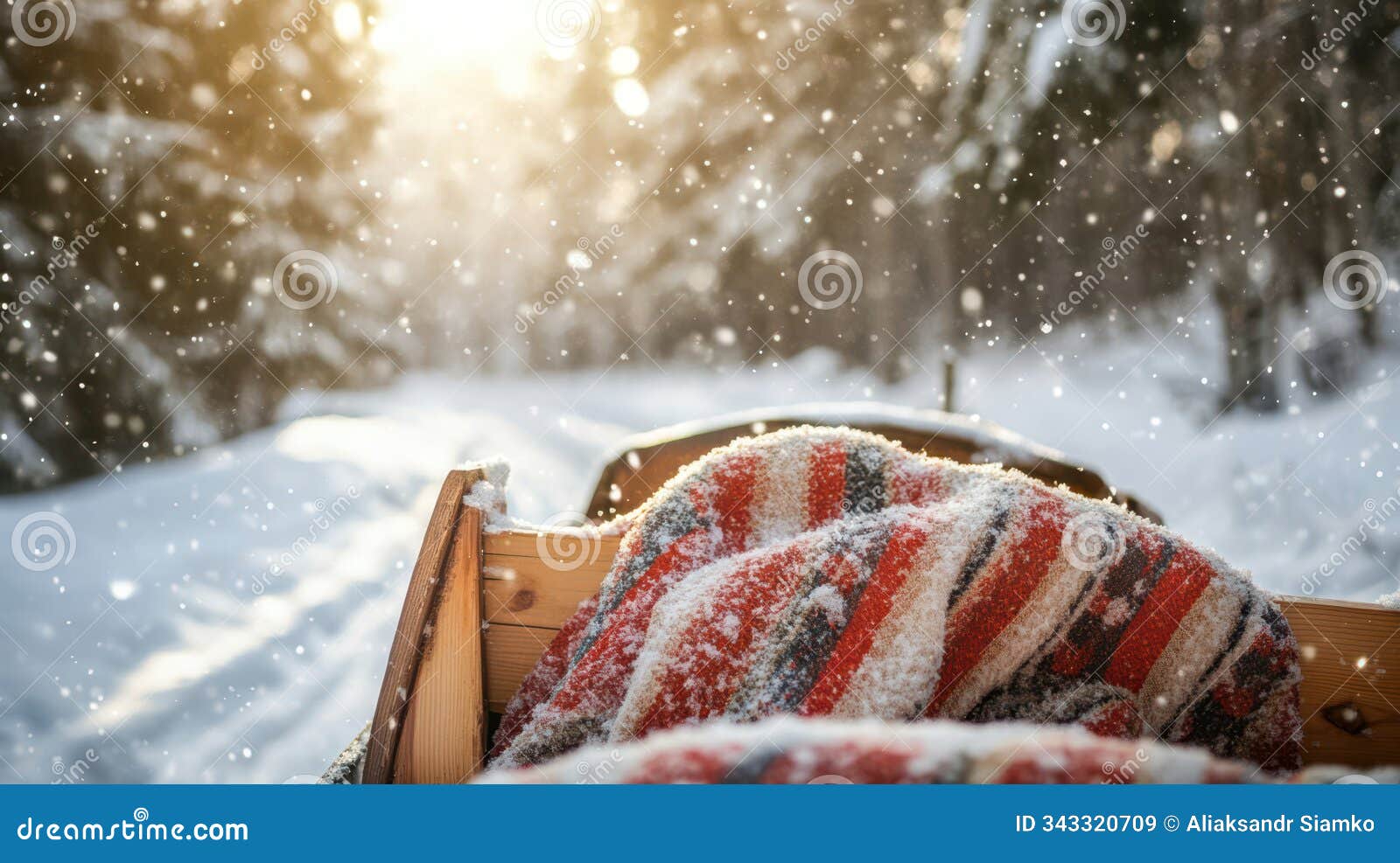 Old-fashioned Sleigh Ride with a Cozy Blanket in the Snow Stock ...