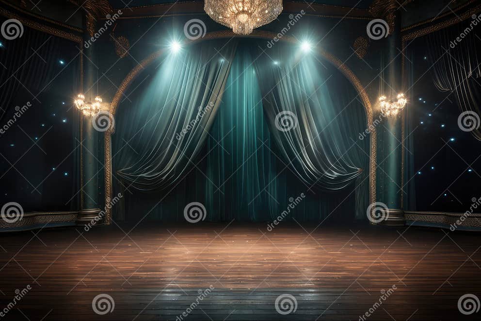 Old Fashioned Stage with Curtains and Spotlights Stock Illustration ...
