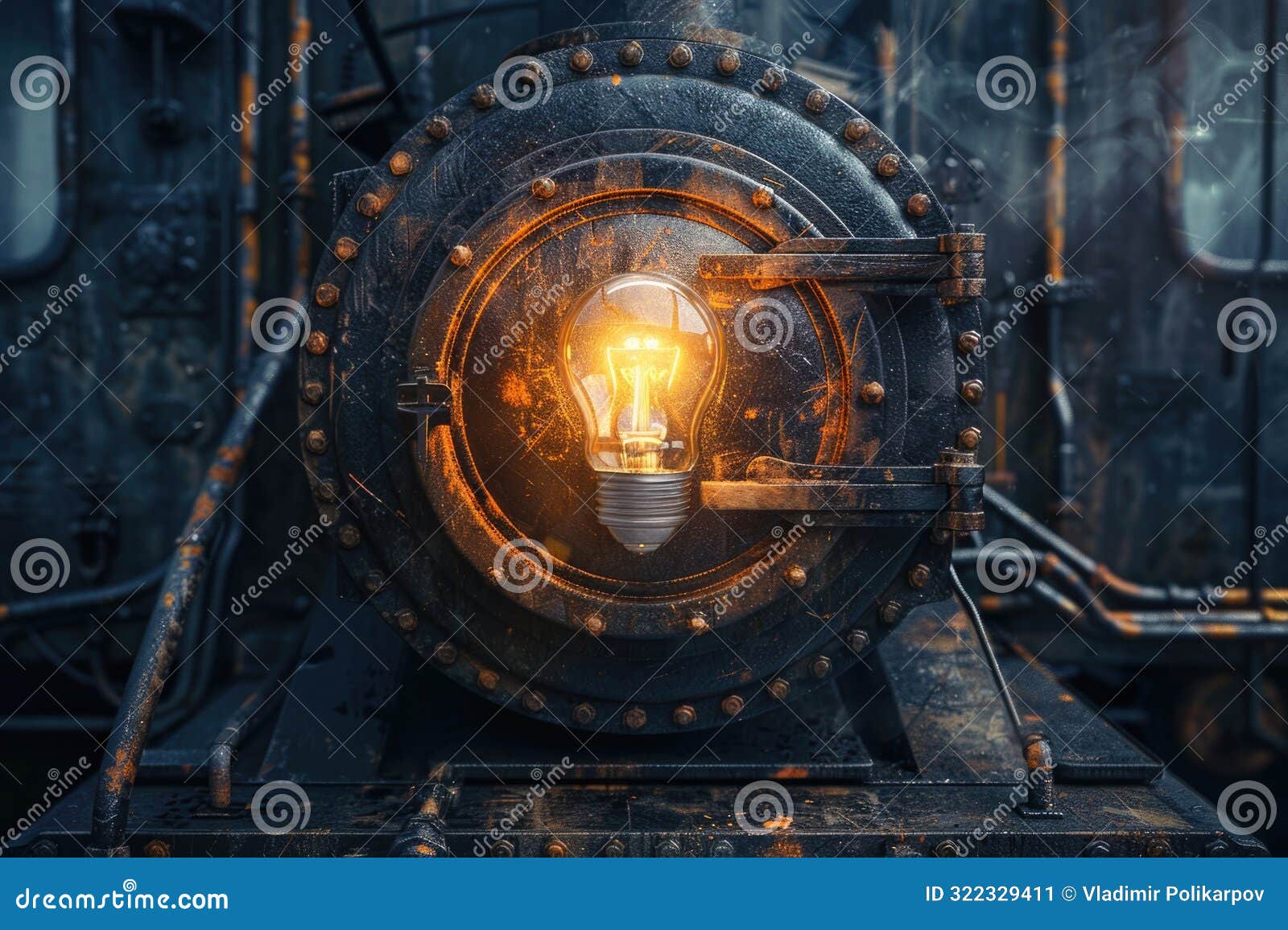 An Old-fashioned Steam Engine with a Light Bulb Attached Stock ...