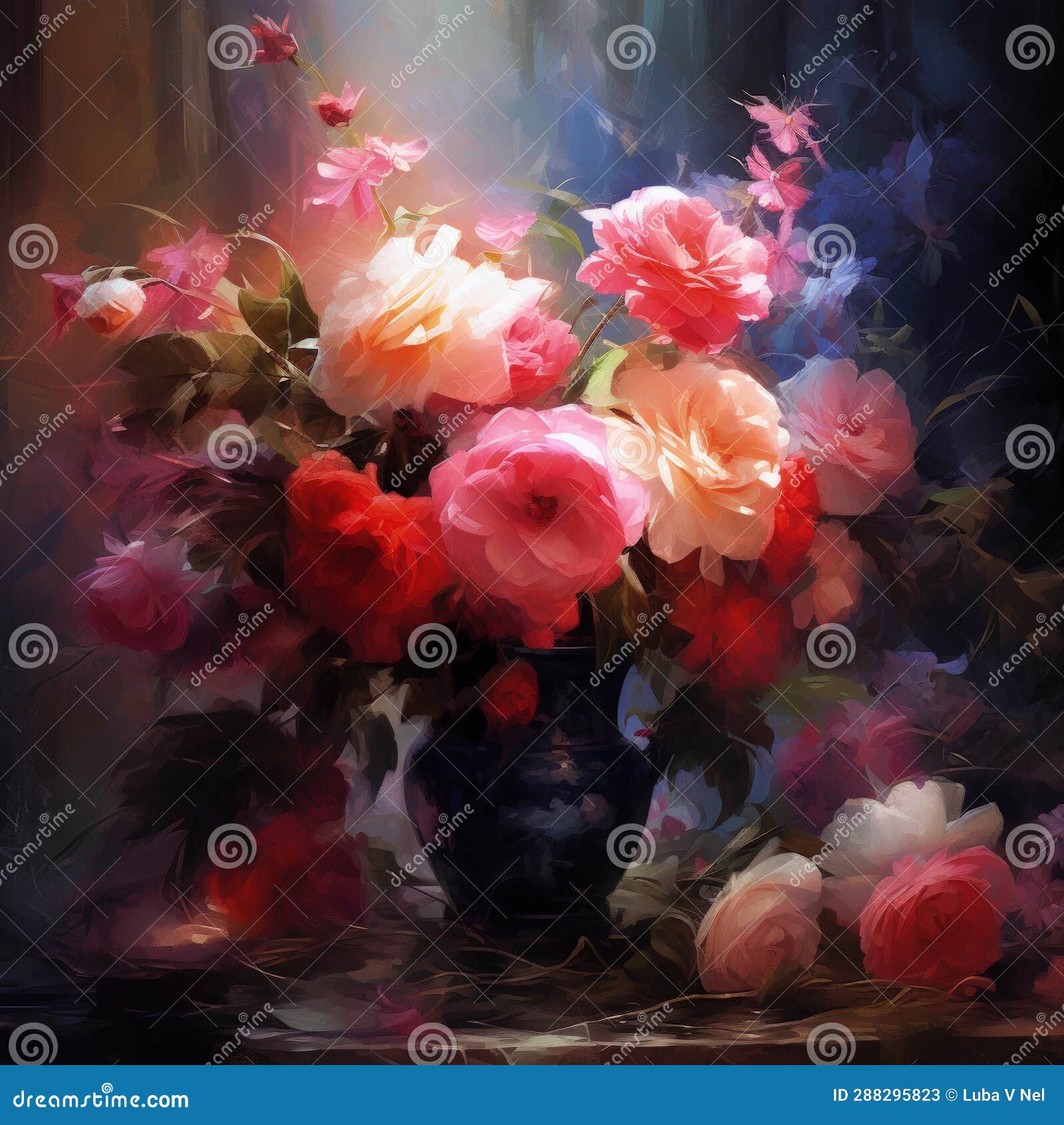 Old-fashioned Style Painting of Roses Stock Illustration - Illustration ...