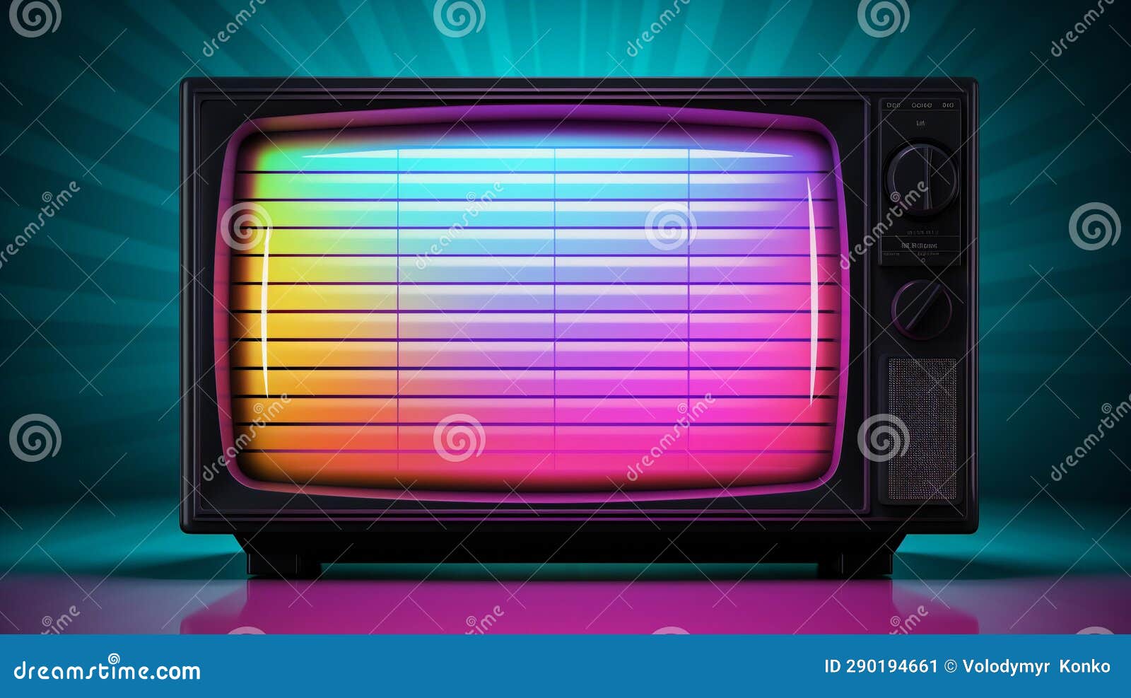 An Old-fashioned Television with a Colorful Rainbow Light Display ...