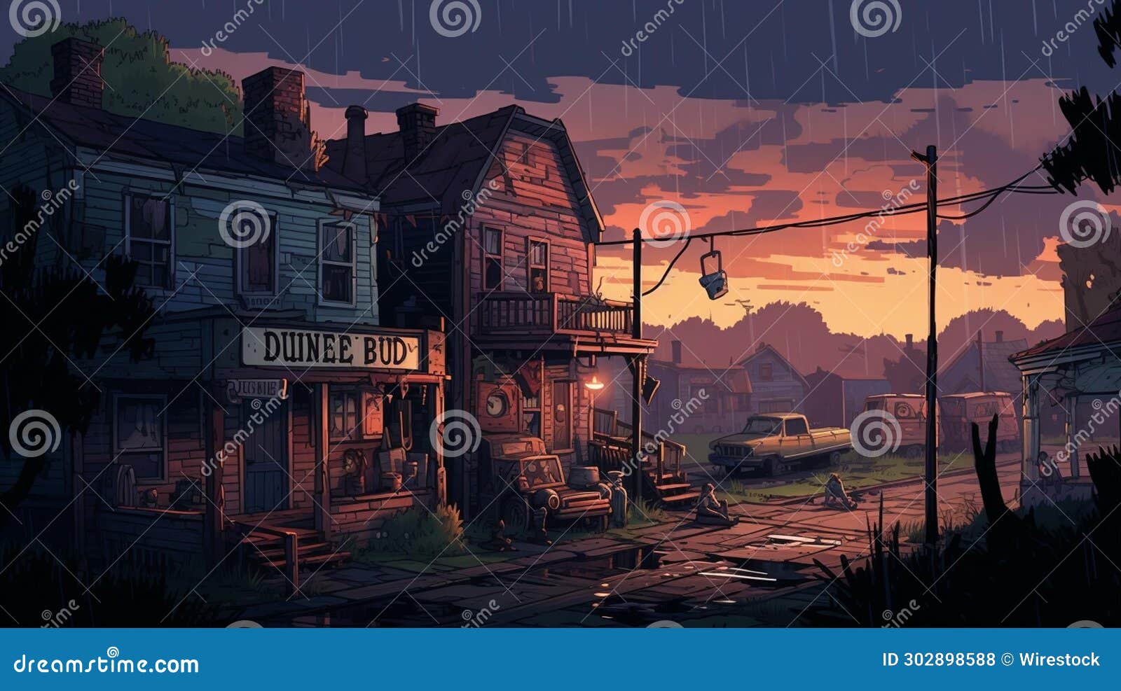 Old-fashioned Town on a Wet Rainy Night, AI-generated. Stock ...