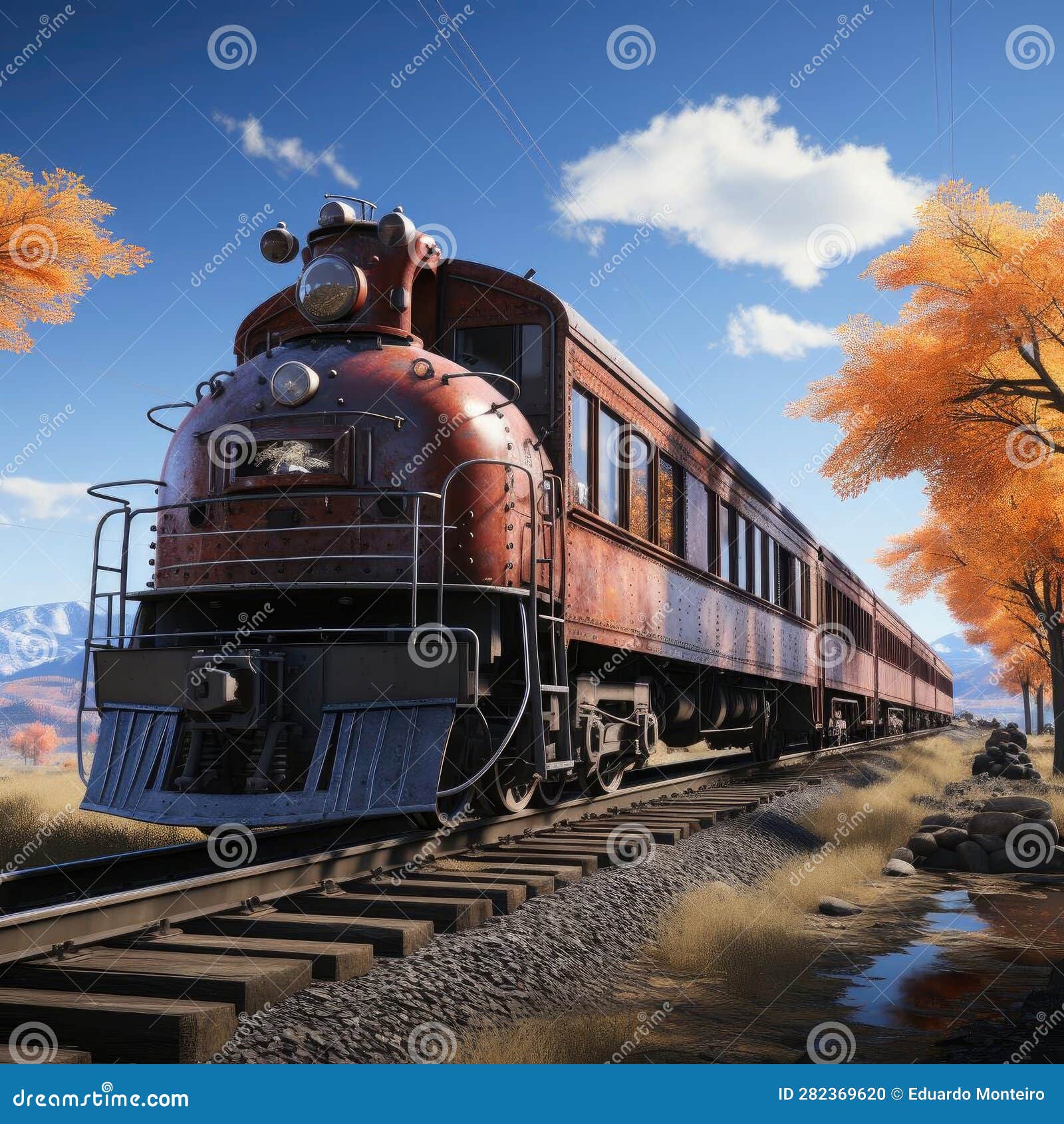 Old-fashioned Train Set in Autumn Landscape Stock Illustration ...
