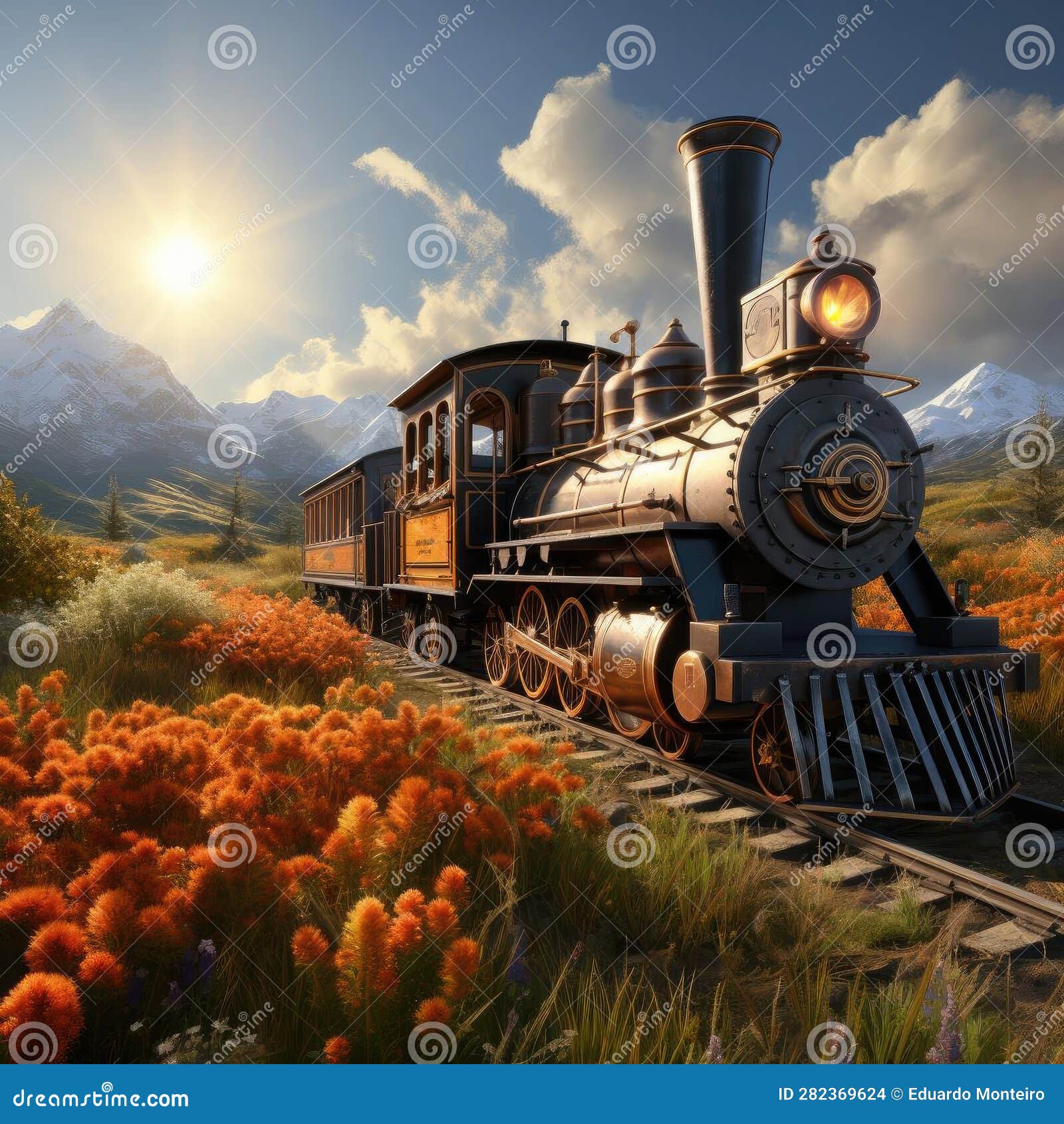 Old-fashioned Train Set in Autumn Landscape Stock Illustration ...