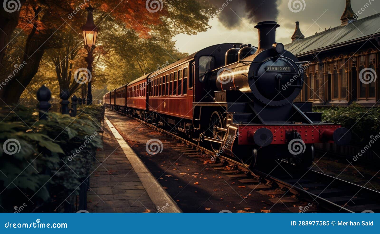 The Old-fashioned Train is Slowly Pulling into an Old Station, AI ...
