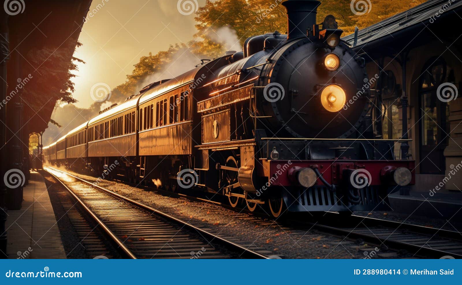 The Old-fashioned Train is Slowly Pulling into an Old Station, AI ...