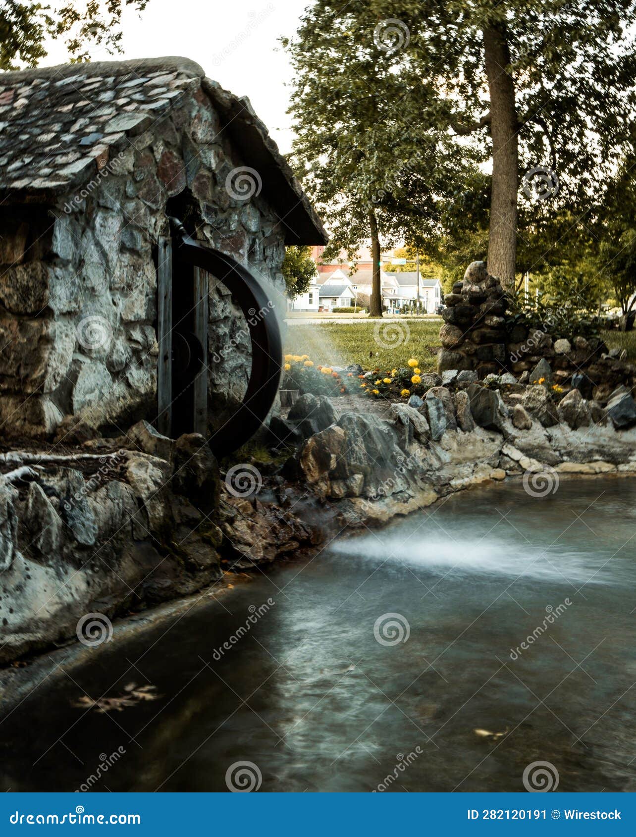 Old-fashioned Water Mill on the Poolside Stock Image - Image of ...