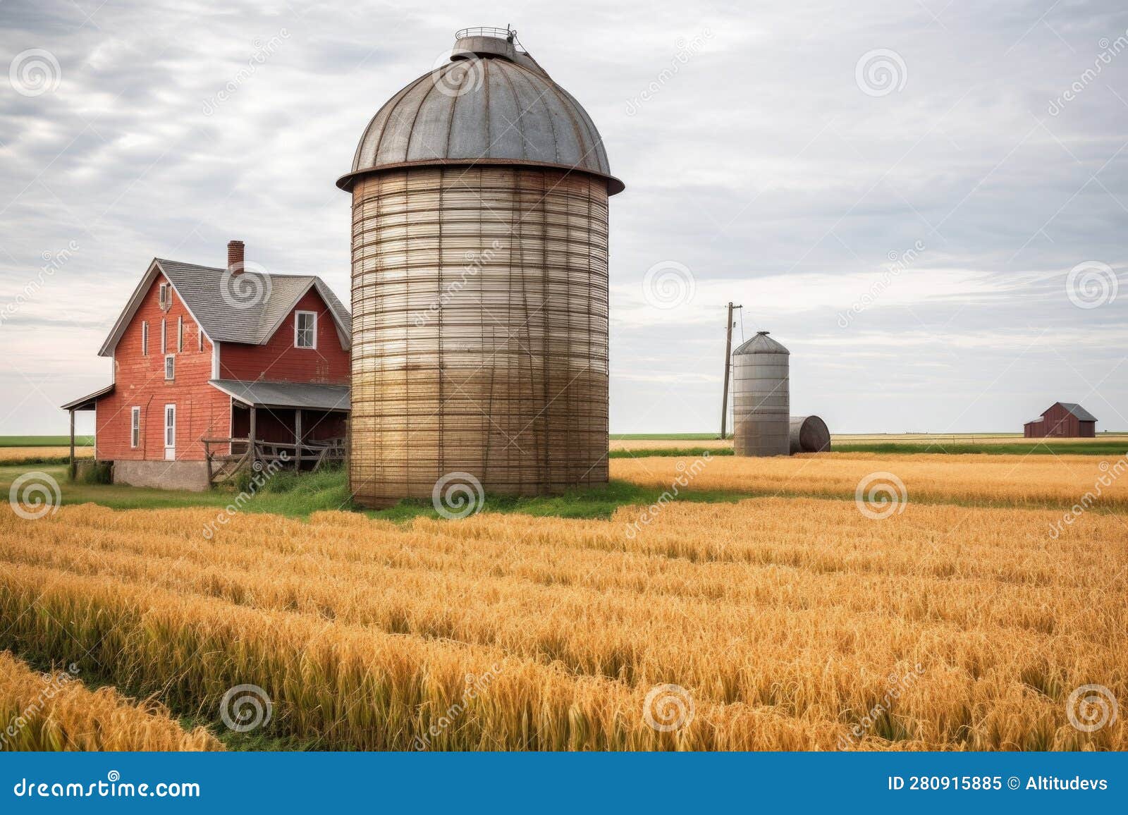 Old-fashioned Water Tower in the Middle of a Field, Surrounded by Hay ...