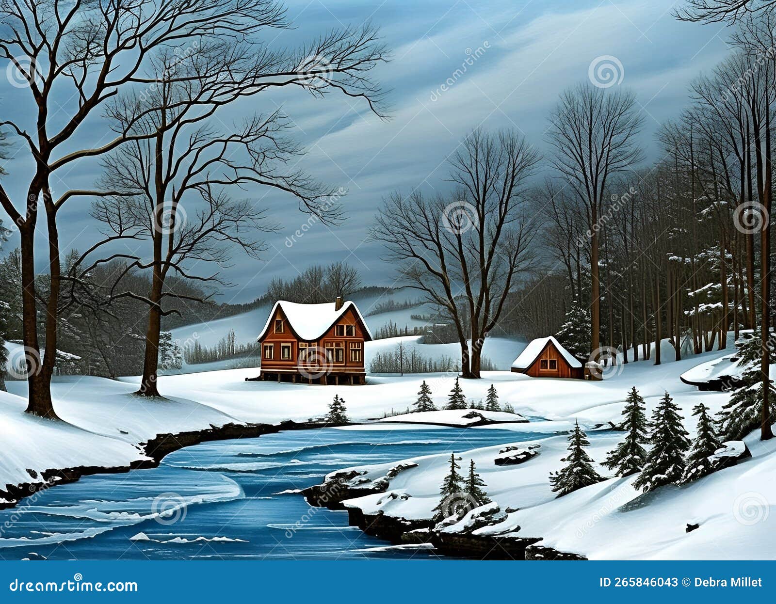 Old-fashioned Winter Rural Scene Stock Illustration - Illustration of ...