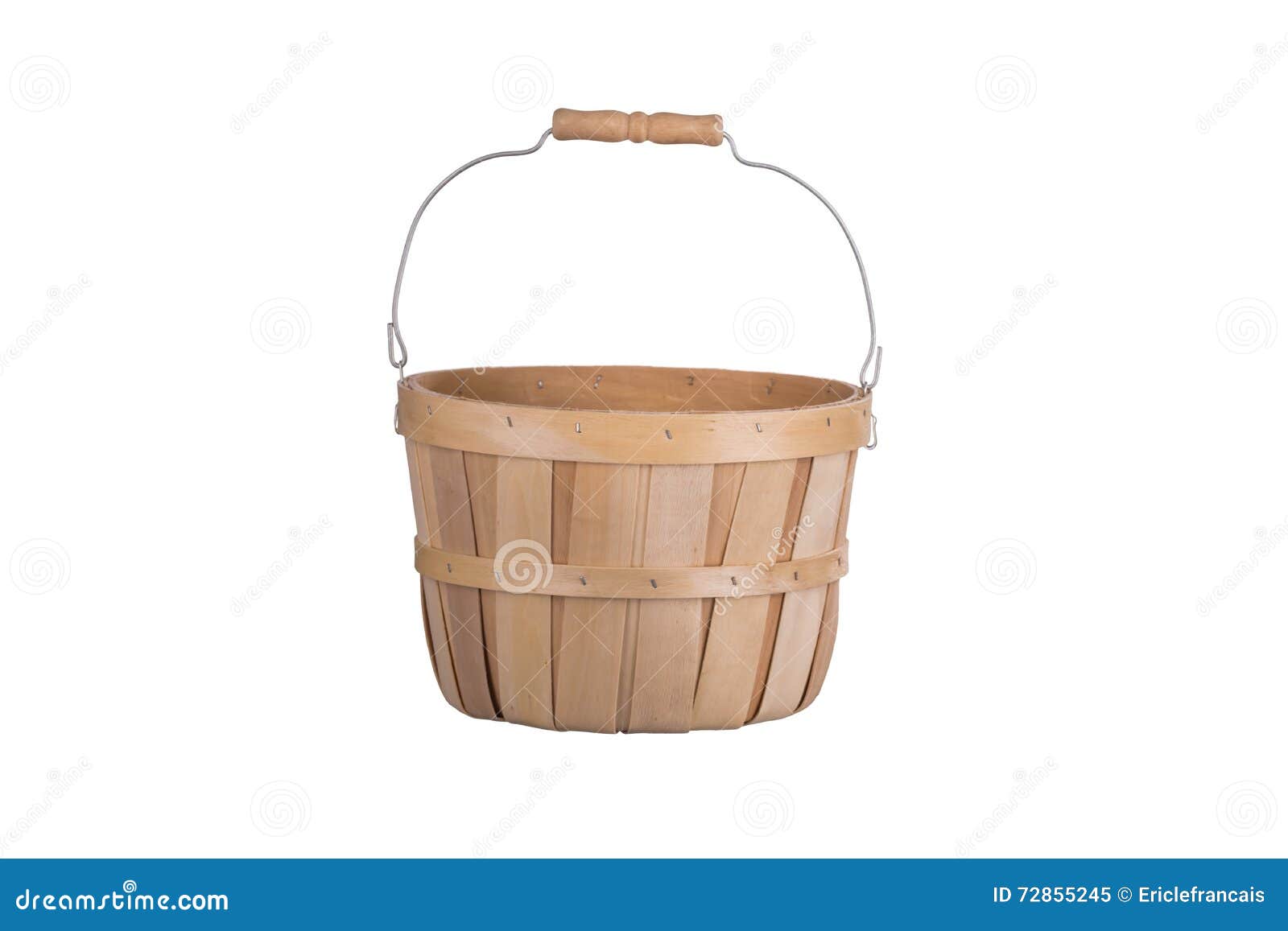 Old Fashioned Wooden Basket Front View Isolated on White Stock Image ...