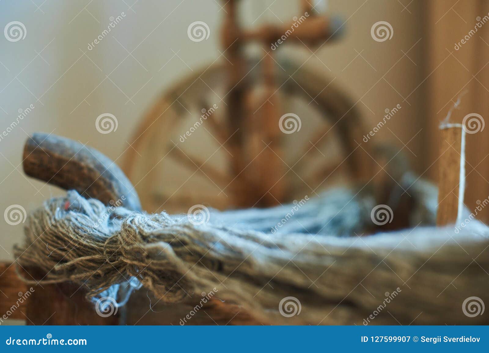 Old Fashioned Wooden Distaff, Spindle, Spinning Wheel. Stock Image ...