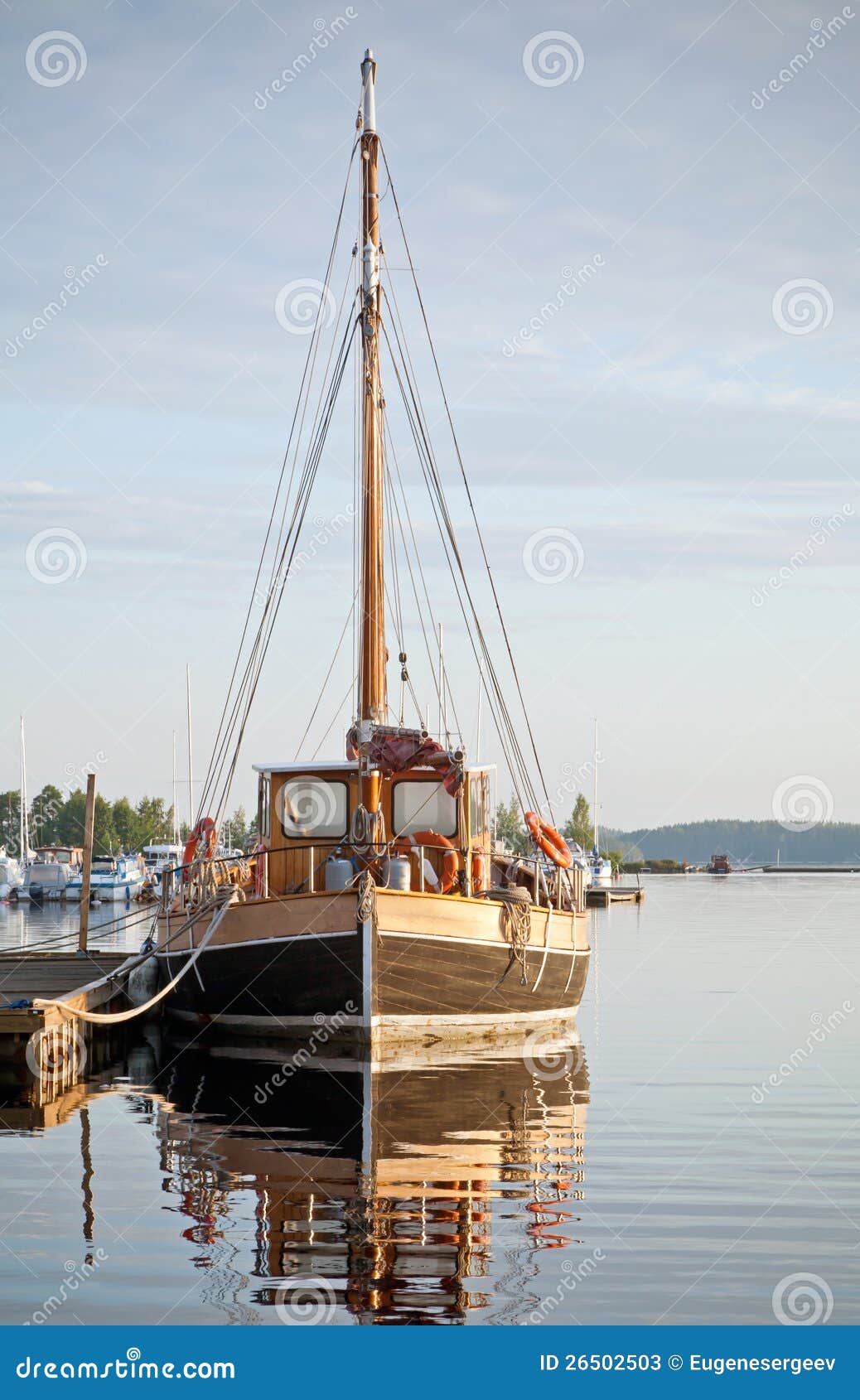 Old fashioned wooden yacht stock image. Image of anchored - 26502503
