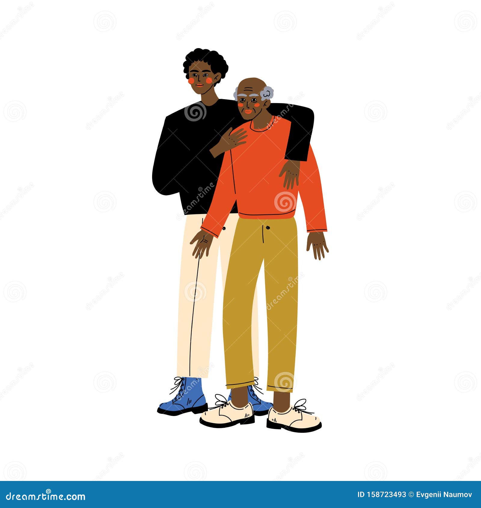 Old Father With Adult Son Young Man Hugging His Dad Happy African