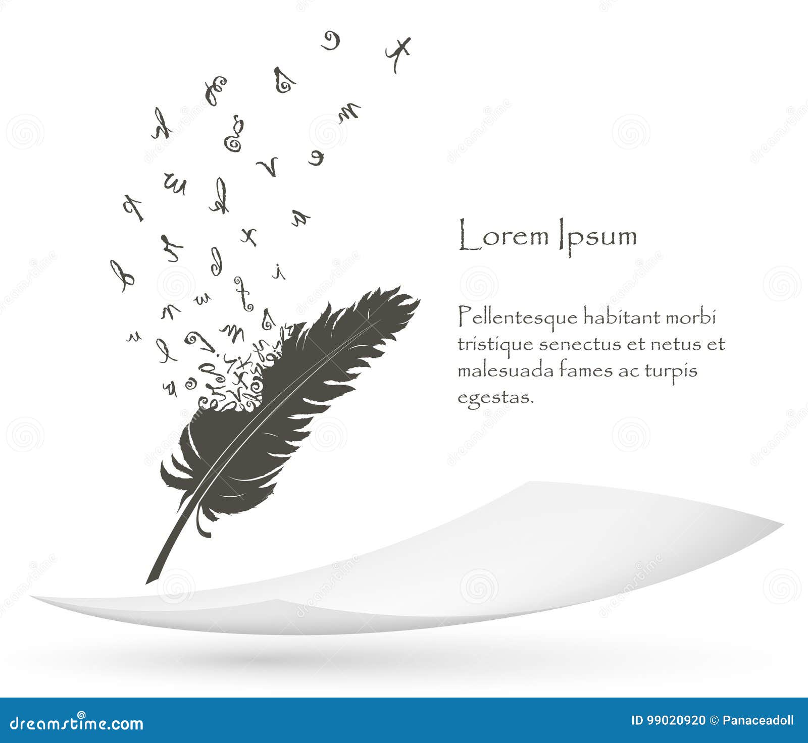 Old Feather with Flying Alphabet Letters and Paper Stock Vector ...