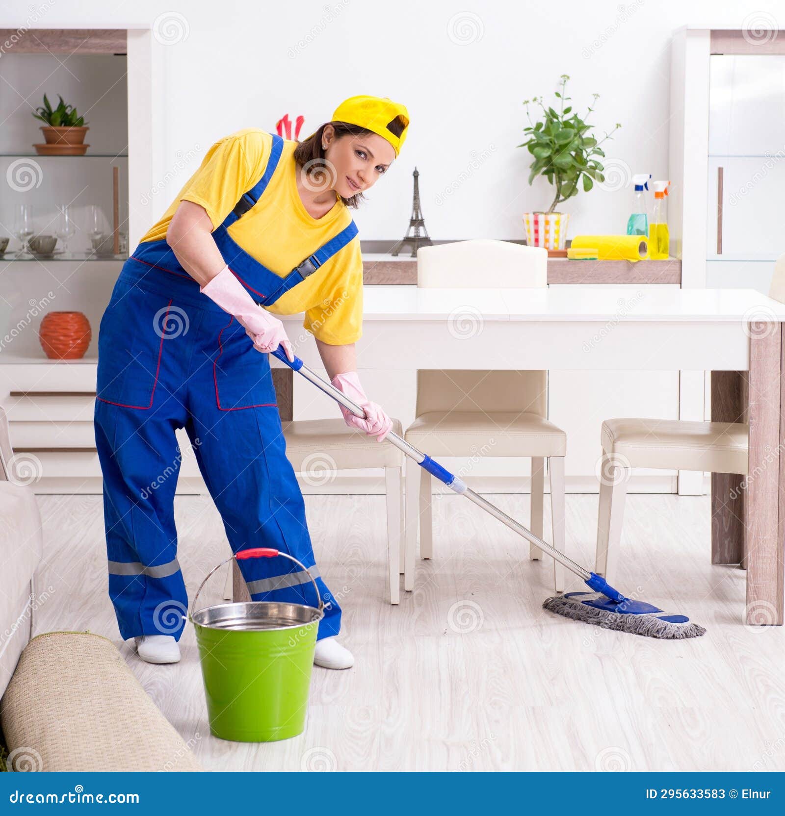 Old Female Contractor Doing Housework Stock Image - Image of home ...