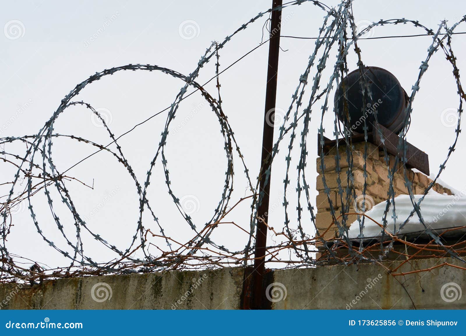 An Old Fence with Barbed Wire on Top Stock Photo - Image of barbedwire ...