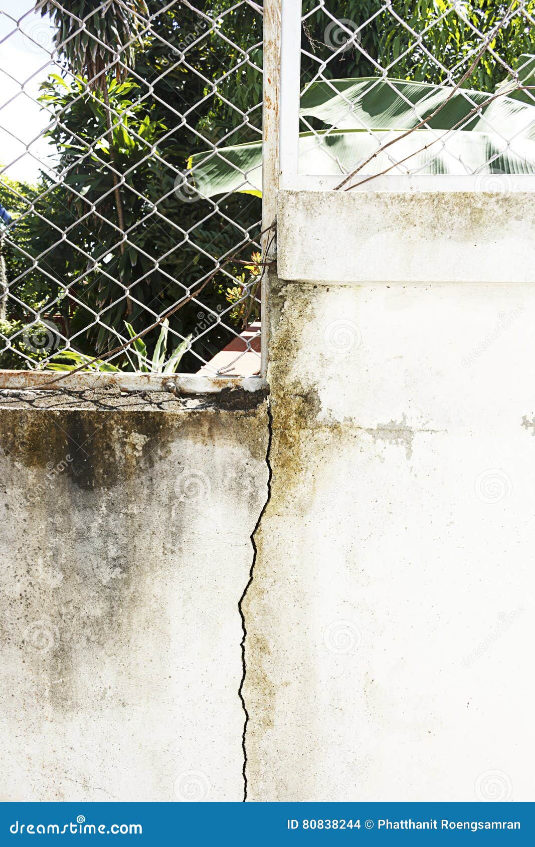 Old fence concrete crack. stock photo. Image of cracks - 80838244