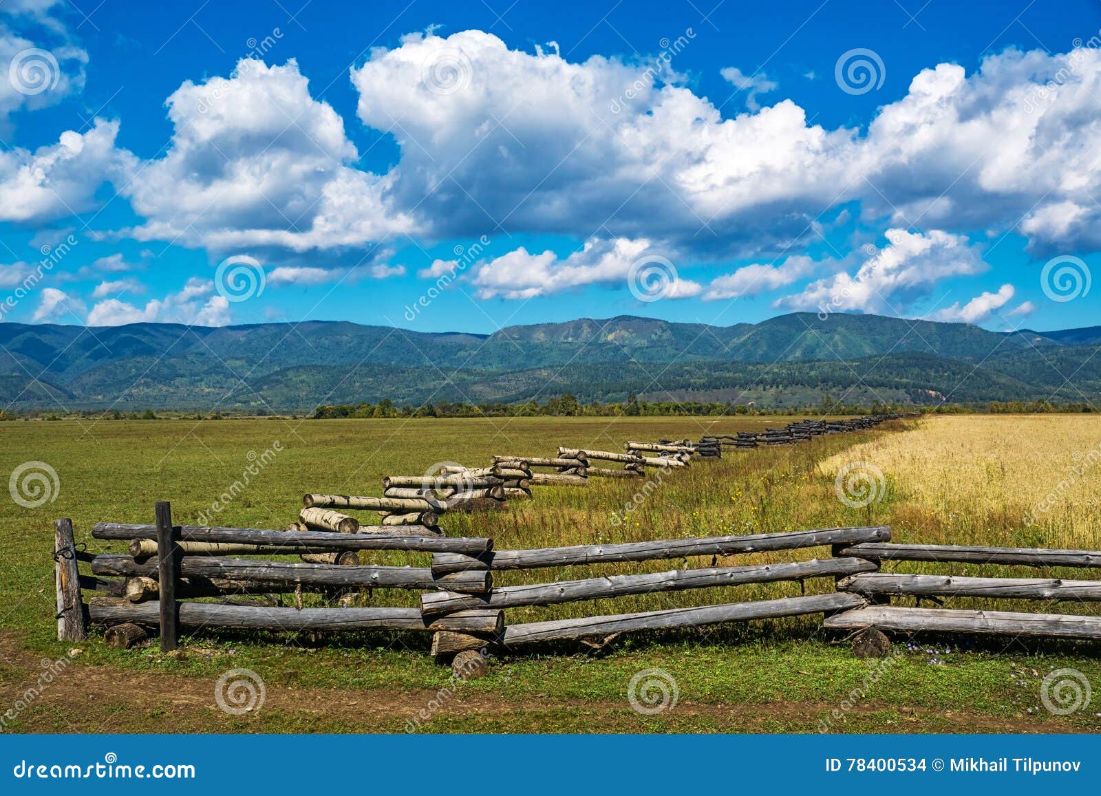 Old Fence in the Fields Tunka Valley Stock Photo - Image of landscape ...