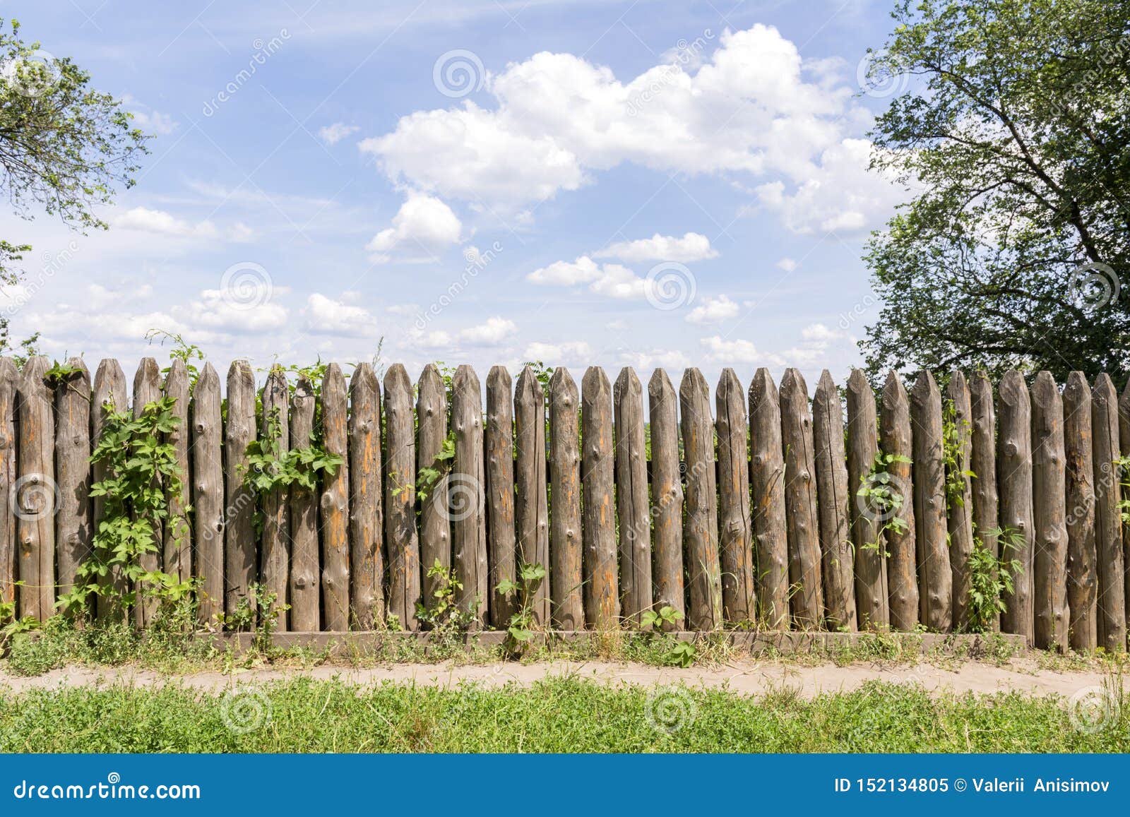 Old Fence of Logs. Palisade Against the Blue Sky Stock Image - Image of ...