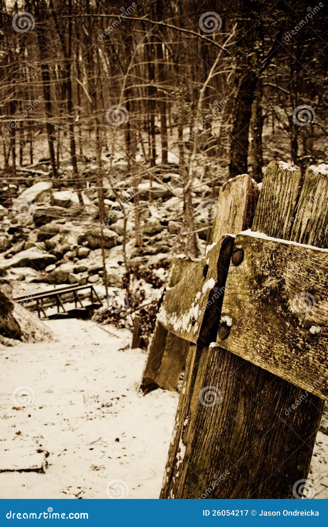 Old Fence Post with Bridge in Background Stock Image - Image of ...