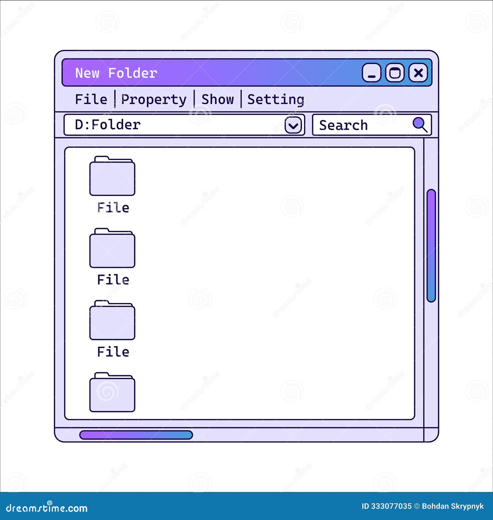 Old File Explorer in Retro Style with Gradient and Folders. Stock Image ...