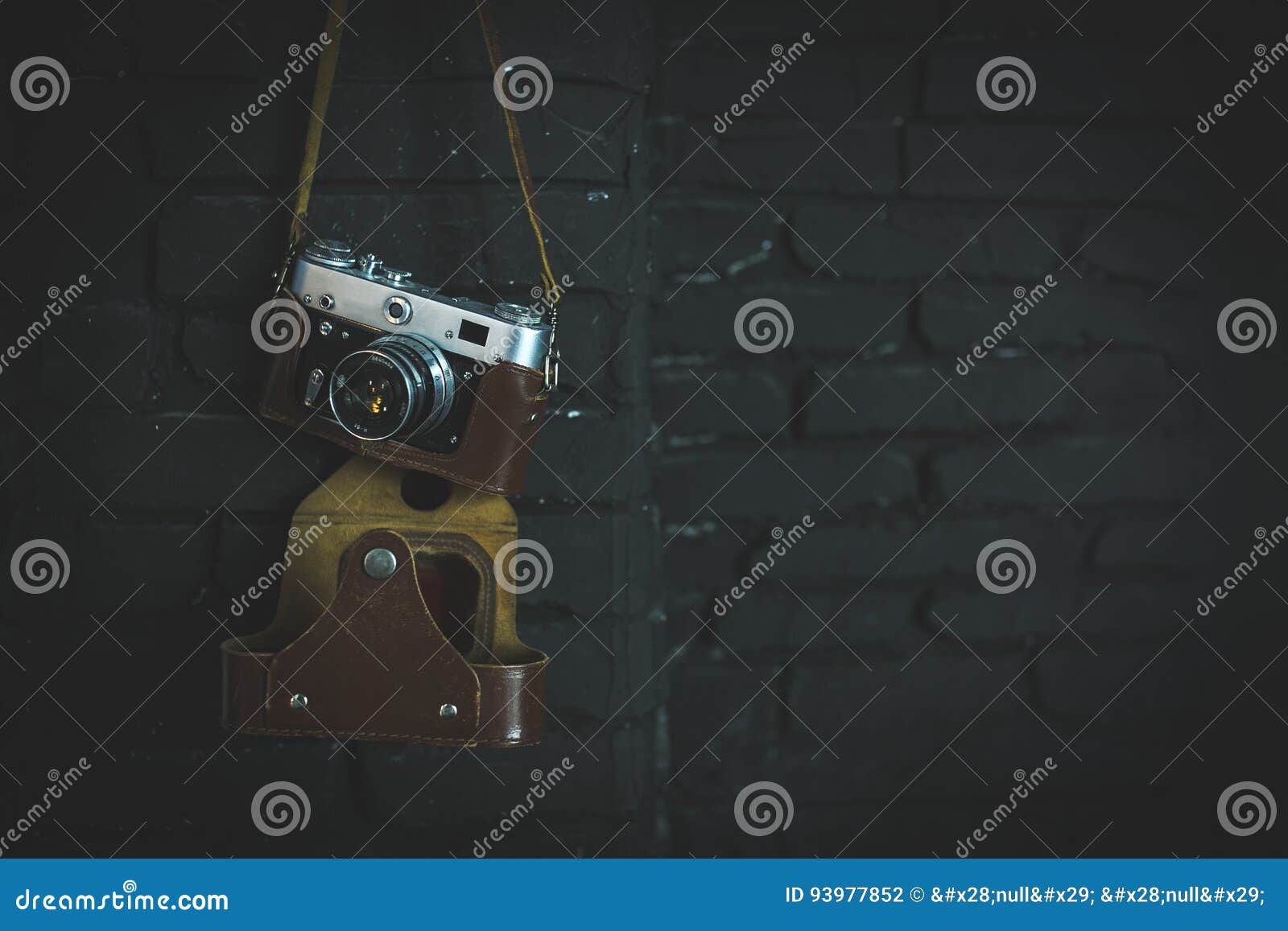 Old Film Camera on Black Wall. Image for Design Stock Photo - Image of ...