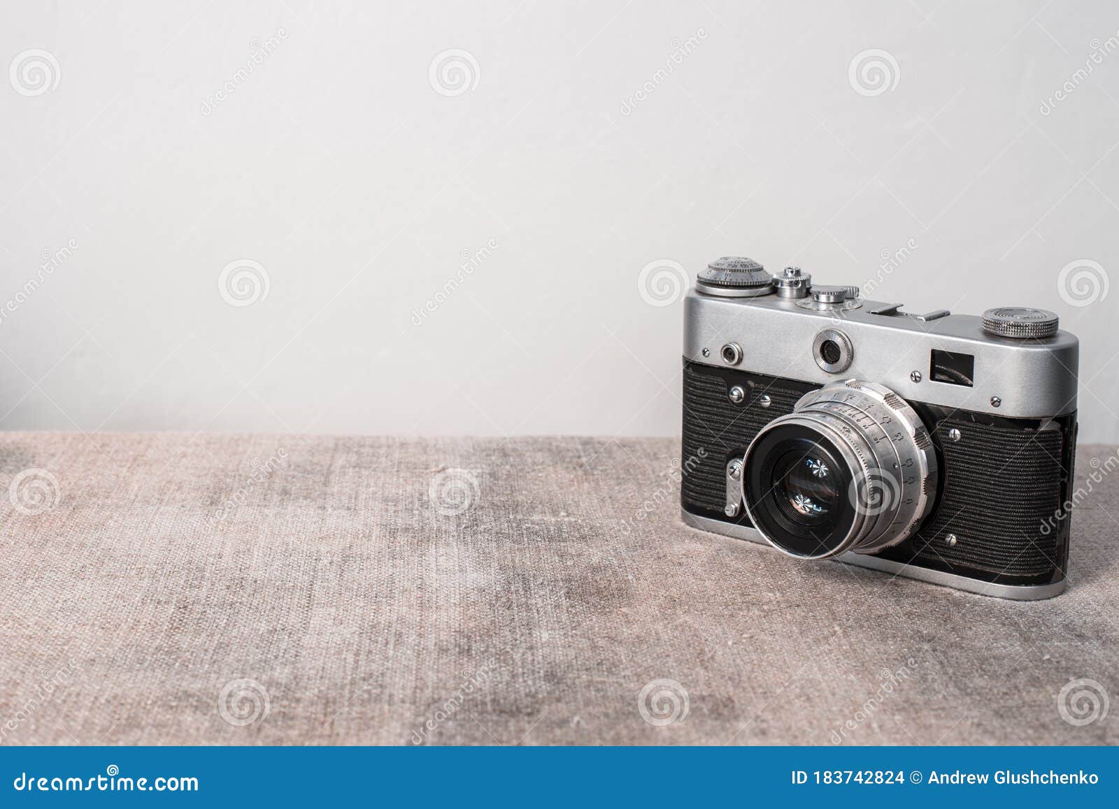 Old Film Camera on a Gray Background Stock Photo - Image of focus ...