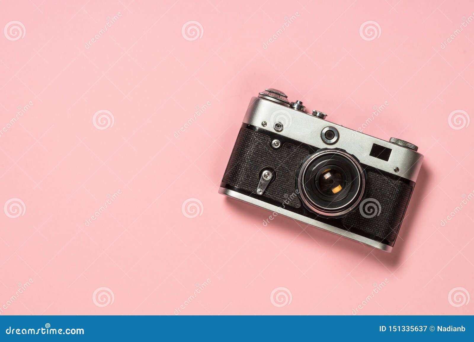 Old Film Camera on Pink Background. Stock Image - Image of flat, black ...
