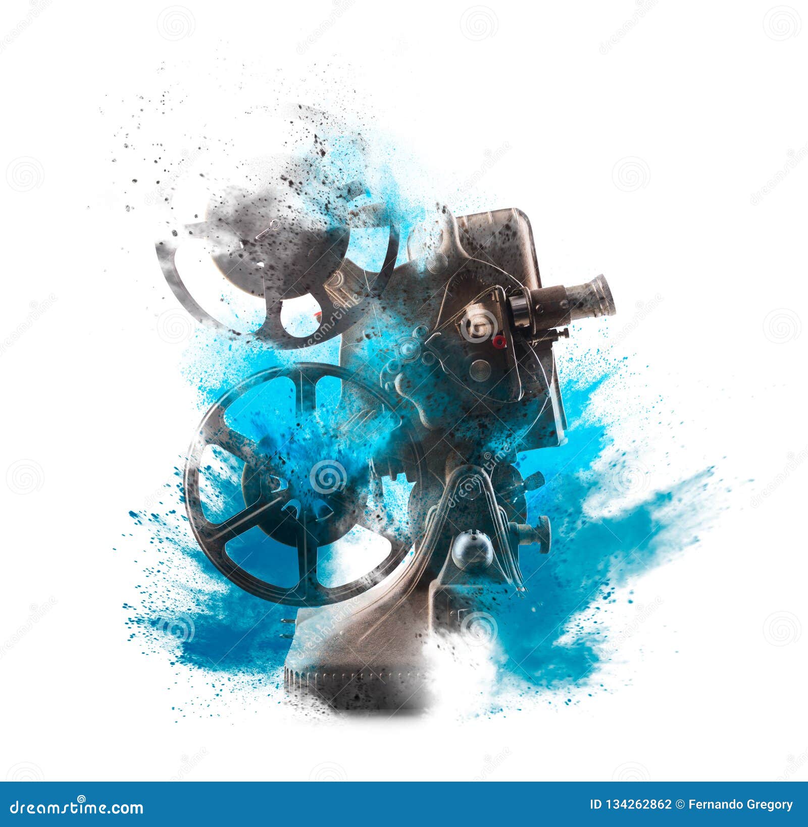 Old Film Projector with Colored Explosion Stock Photo - Image of light ...