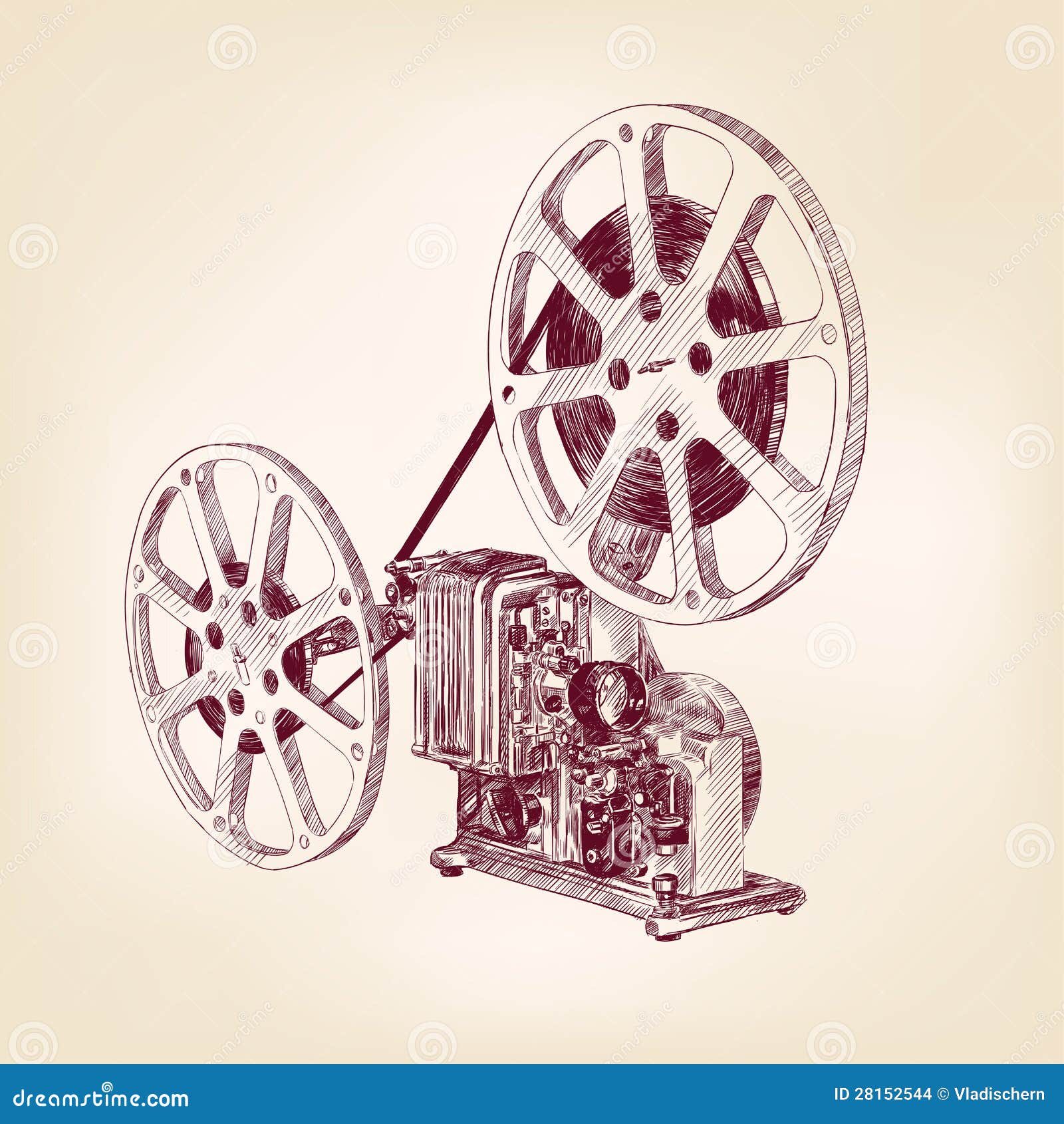 Old Film Projector Hand Drawn Stock Vector - Illustration of hand ...