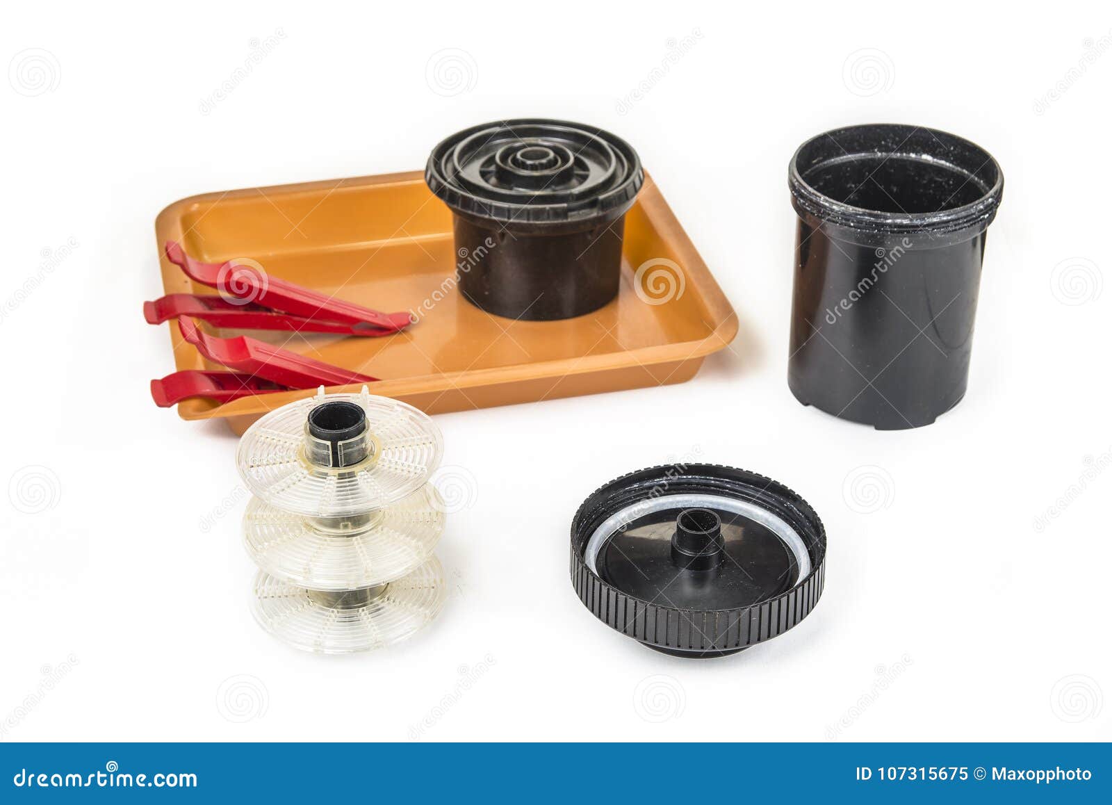 Old Film Tank Developer with Photo Tools. Stock Image - Image of ...